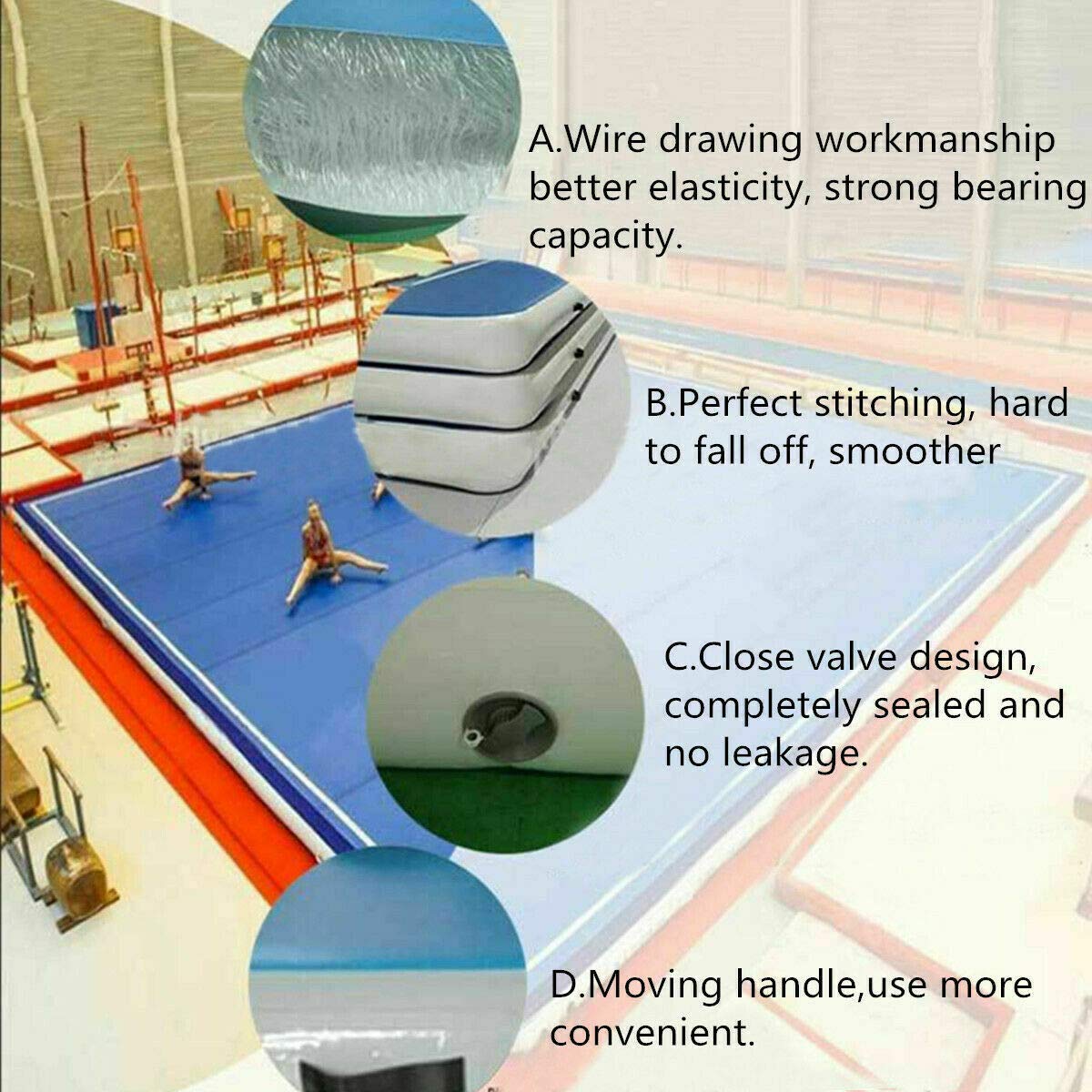 LYYNTTK 20FT (6x2x0.2m) Air Gymnastics Tumbling Mat Inflatable Tumble Track with Electric Air Pump for Floating Mats/Beach Mats/Tumble/Gym/Training/Cheerleading