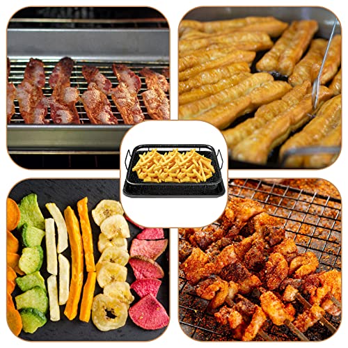 PBRO 2 Piece Copper Crisper Tray,13"L x9" W Oven Pan,Non Stick Baking Tray,Oven Baking Pan & Mesh Basket Set,Air Fryer Pan,Microwave Bacon Tray,French Fries Basket,Baking Set Kitchen Supplies -Black