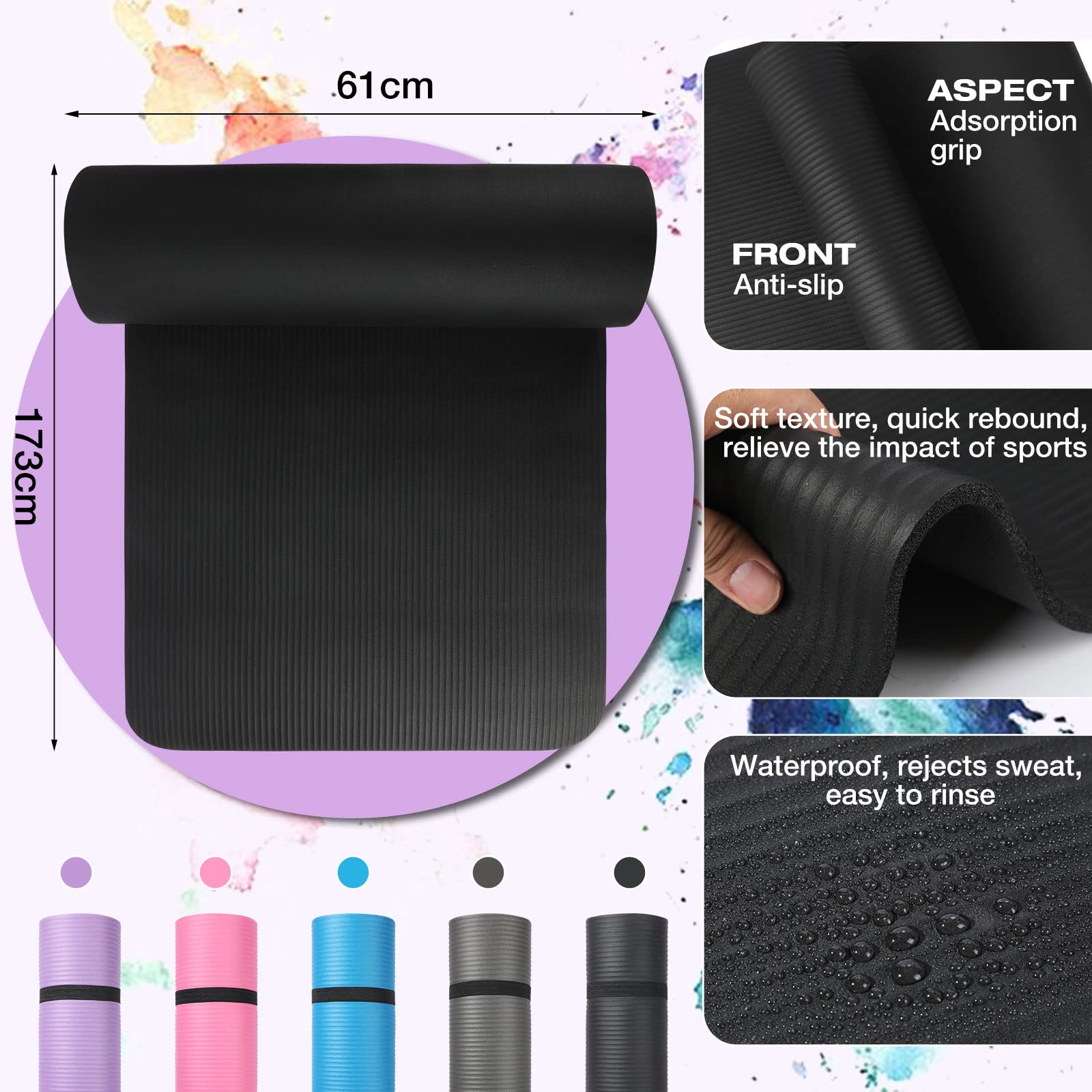 Riakrum 10 Pcs Yoga Mats Bulk 72 x 24 x 0.3 Inch Thick Exercise Mats Non Slip Mat Gym Mats Bulk for Yoga, Pilates, Workout, Stretching
