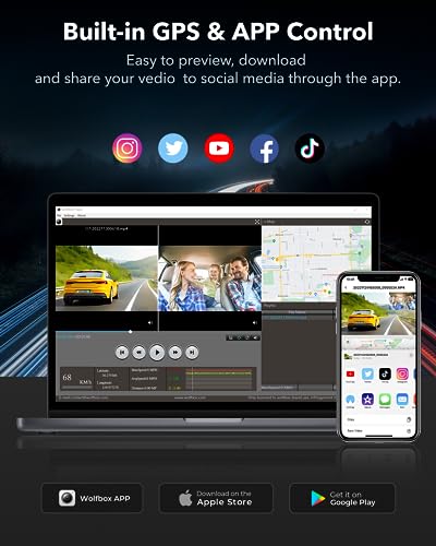 WOLFBOX i17 Dash Cam Front Inside, 4K+2.5K 5G WiFi Dual Dash Camera with 64GB Card, 2160P UHD 3" LCD Car Camera for Cars with Super IR Night Vision, Smart Parking Monitor, GPS, Loop Recording