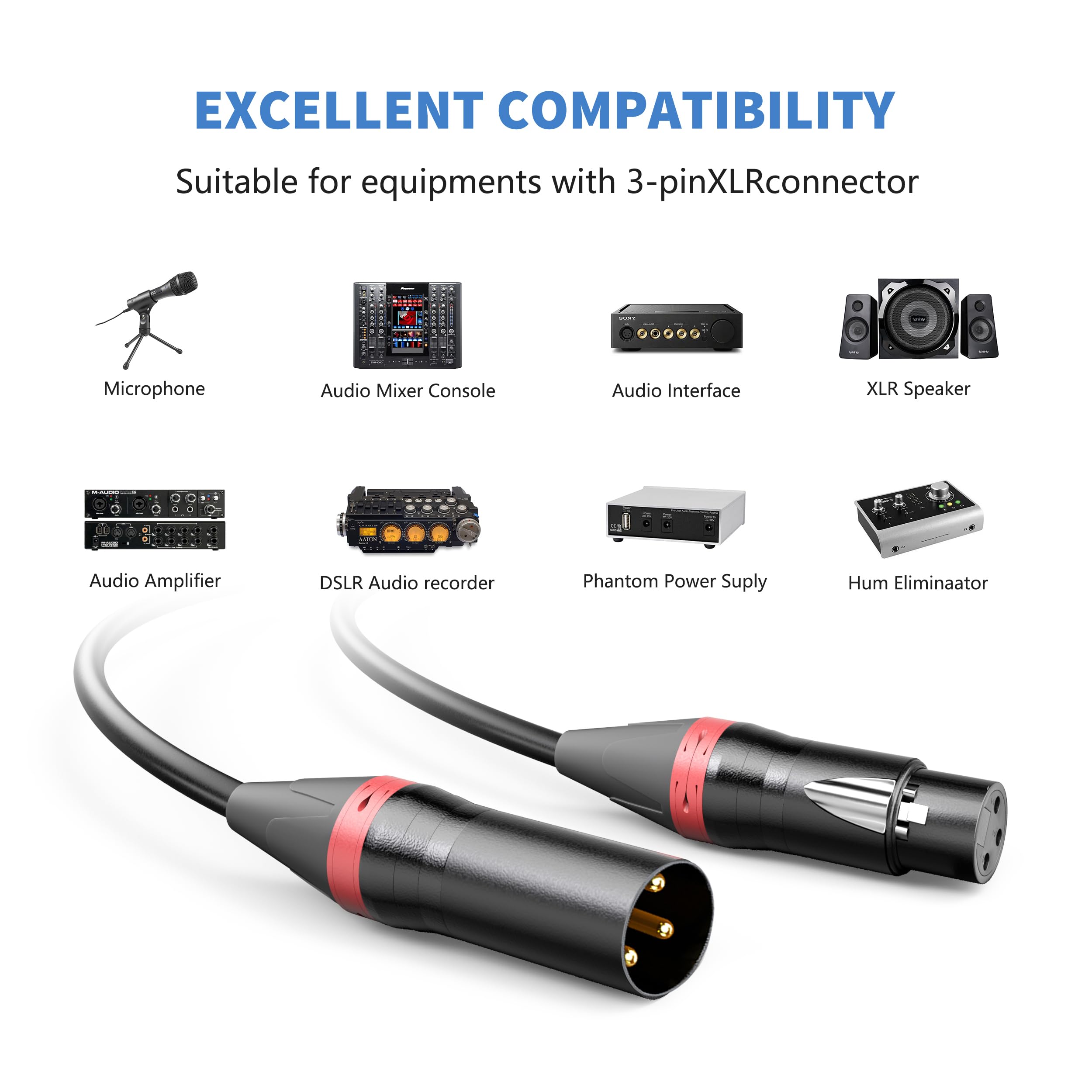 Rxonof XLR Cables 10 ft-2 Pack, XLR Cable XLR Male to Female Microphone Cable Compatible with Microphones, Mixer, Speaker Systems and More