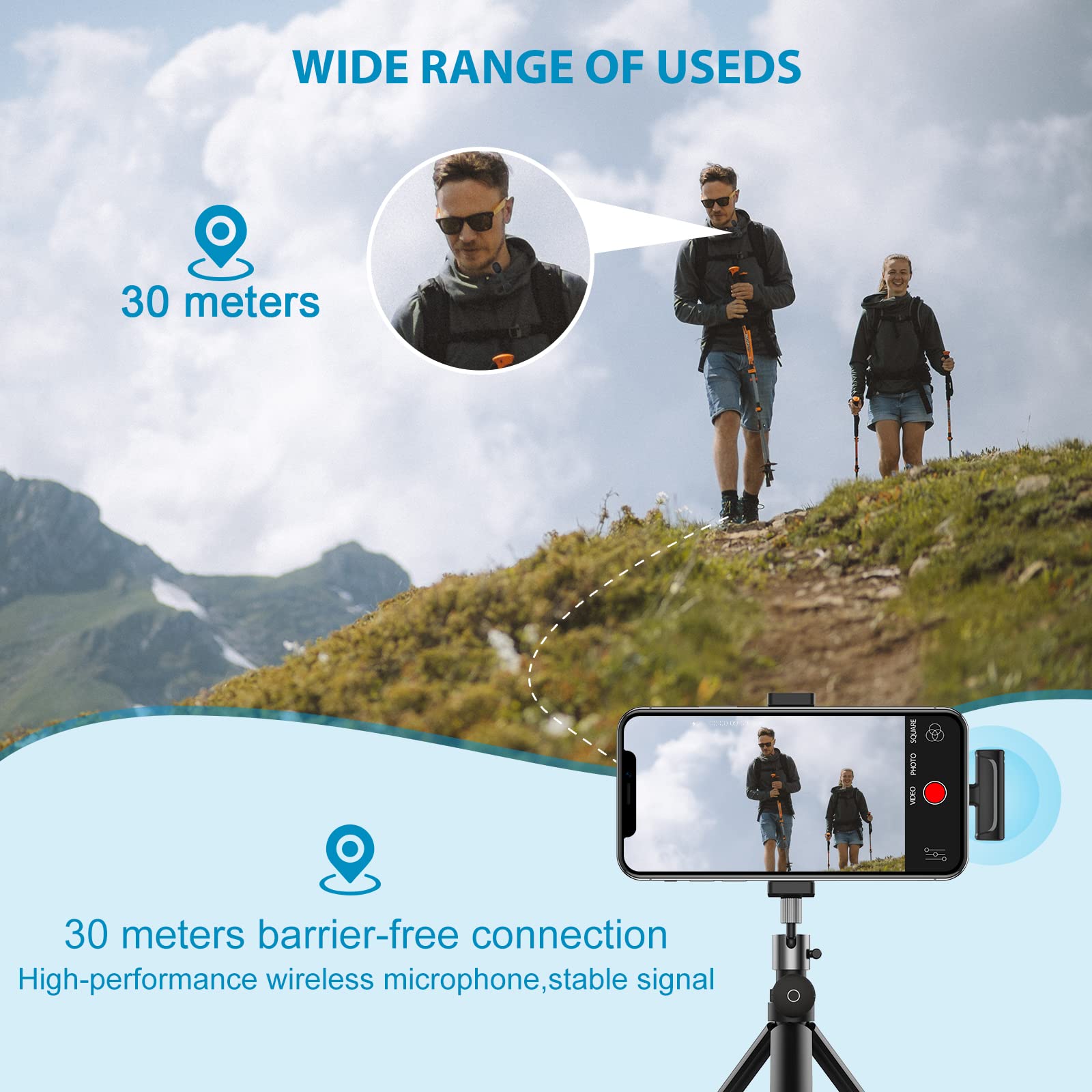 Queeon Wireless USB lavalier Microphone for iPhone ipad - for Recording & YouTube Video - Plug and Play Noise Reduction Clip Microphones for Phone (NO APP or Bluetooth Needed) (Black)