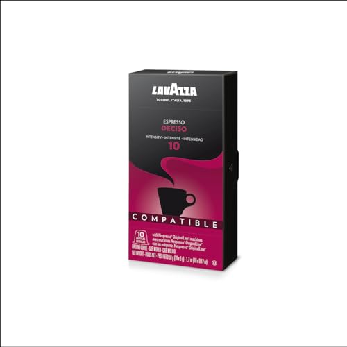 Lavazza Premium Coffee Corp Nespresso OriginalLine Compatible Capsules, Deciso Espresso, Dark Roast Coffee, 10 ct
