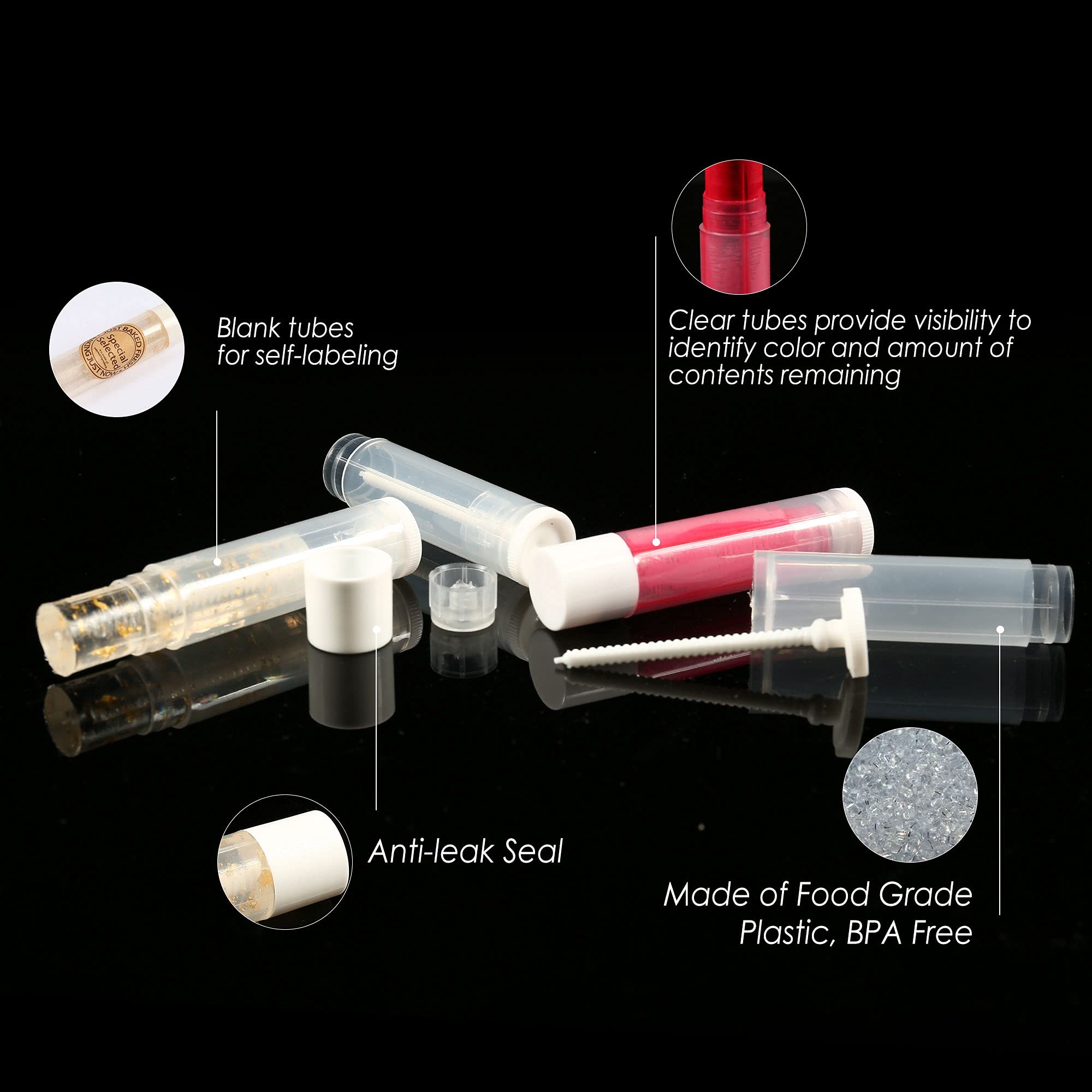 LotFancy Lip Balm tubes Empty, 60PCS 5.5ml (3/16 Oz), Clear Lip Balm Container Tubes with White Caps, BPA Free & Leak Free, Refillable