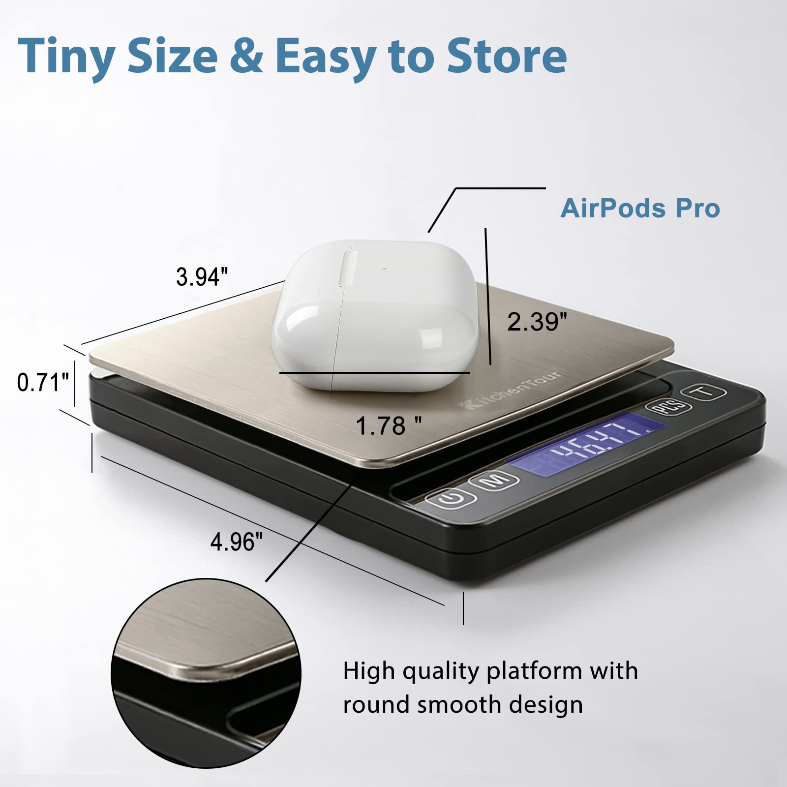 KitchenTour Digital Kitchen Scale - 3000g/0.1g High Accuracy Precision Multifunction Food Meat Scale with Back-Lit LCD Display(Batteries Included)
