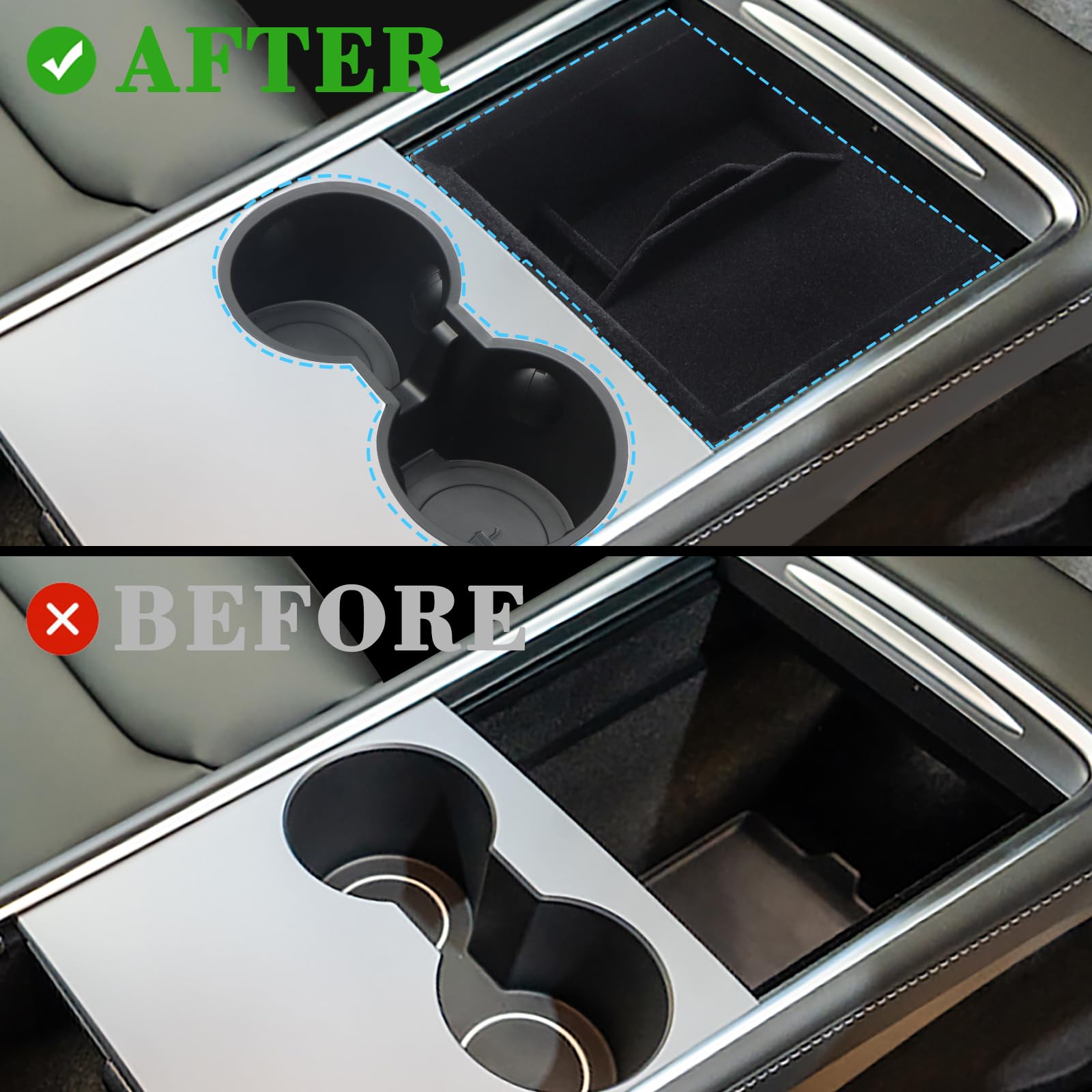 JERBOR 5Pcs Center Console Organizer for Tesla Model 3 Model Y Accessories 2021 2022 2023,Armrest Storage Tray and Hidden Storage Box, Cup Holder,Sticky Box,Center Console Tray (5Pcs Set)
