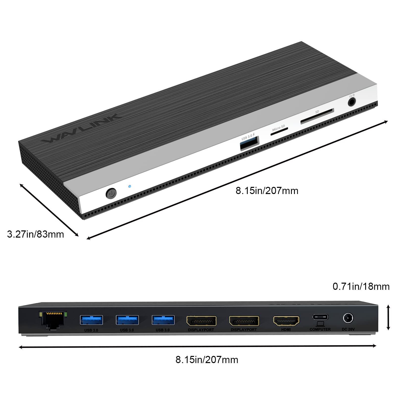 WAVLINK USB C Docking Station with 100W Power Adapter, Triple Display for Windows Mac Thunderbolt 3/4, 4K USB C Dock 65W PD, Dual Displayport and HDMI, 4 USB, Ethernet, SD/TF Card Reader,Audio