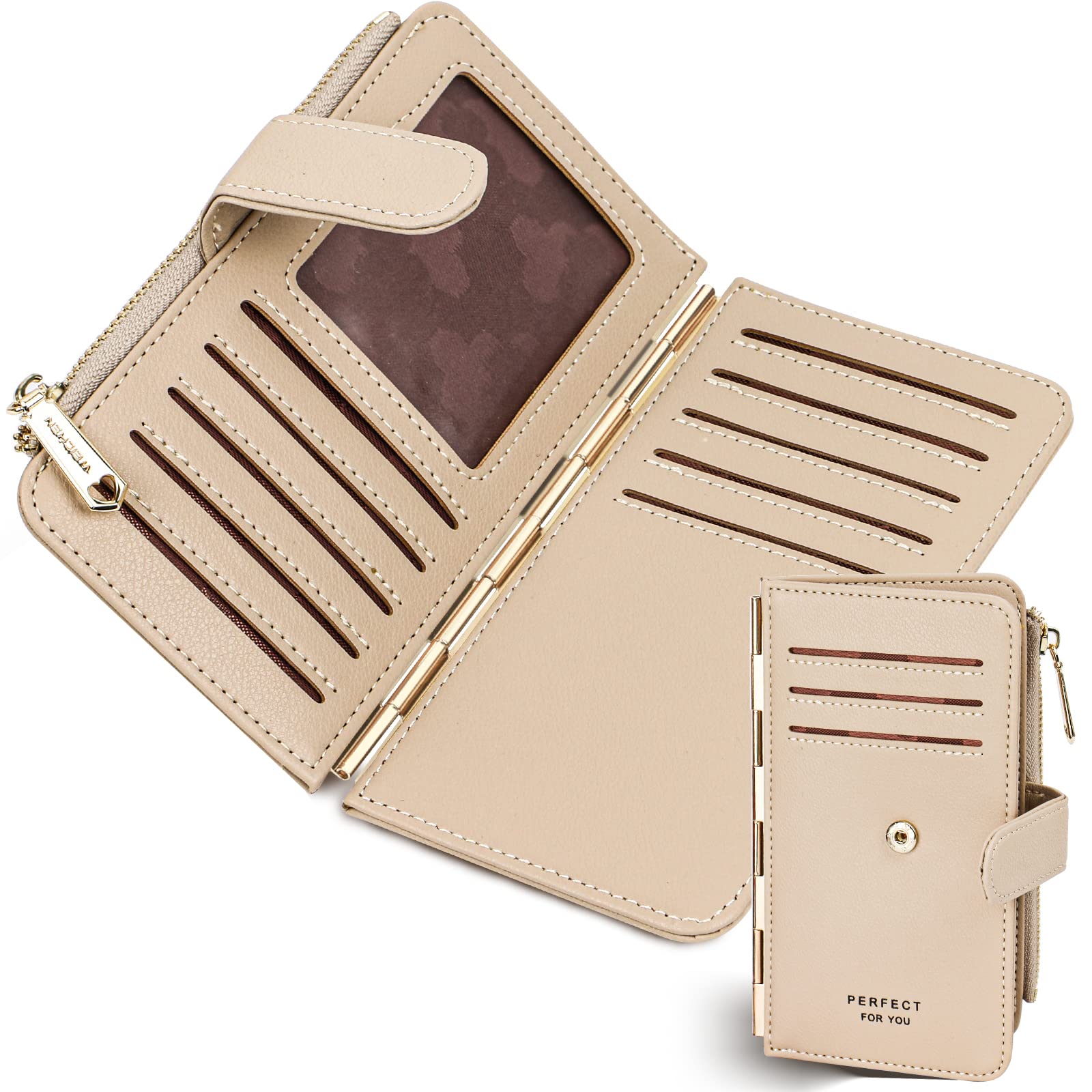 PERFECB FORYOU Slim Womens Credit Card Holder-RFID Blocking- Bifold Multi Card Small Wallet for Women Minimalist Card Holder Wallet (Khaki)