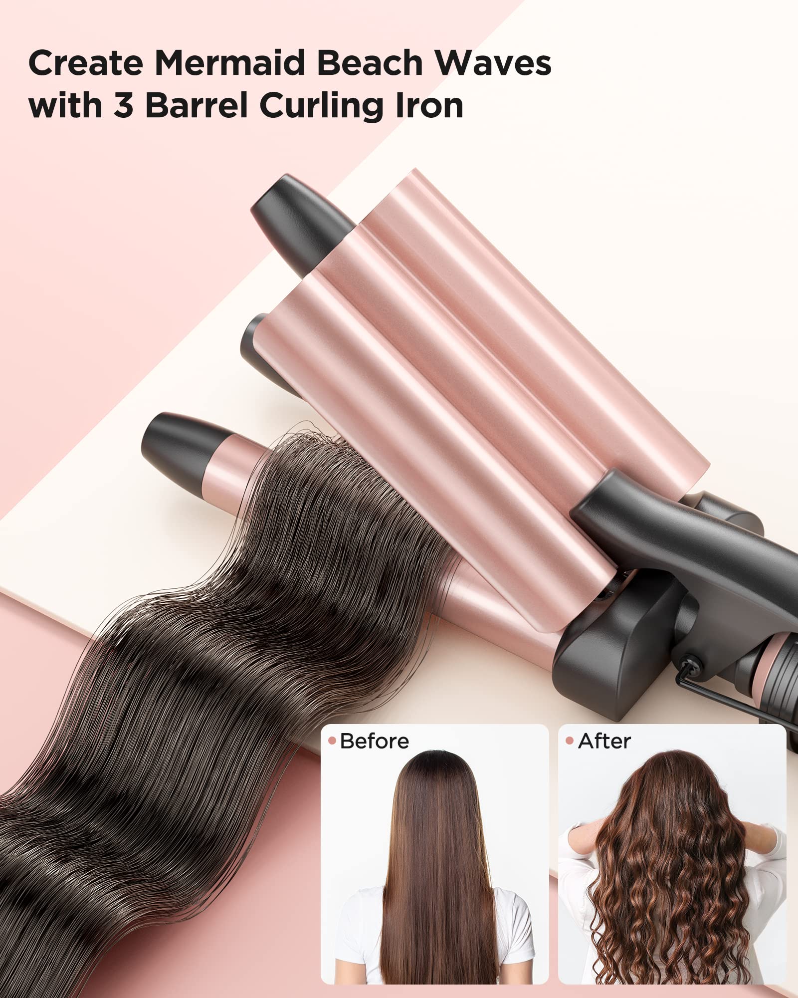 Wavytalk 5 in 1 Curling Iron Set with Three Barrel Curling Iron and 4 Interchangeable Ceramic Fast Heating Wand Curling Iron, Dual Voltage Hair Waver (Rose Gold)