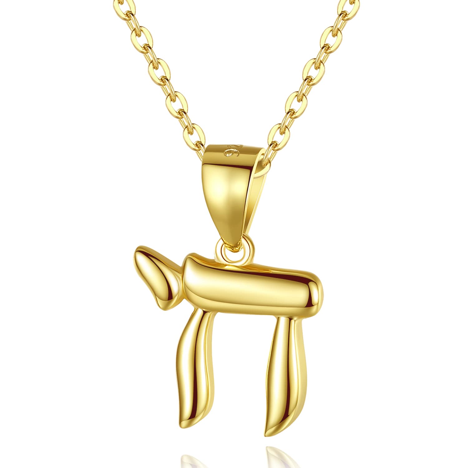Lavishe 14K Gold Plated 925 Sterling Silver Hebrew Chai Jewish Necklace for Women Plain Finish, 18"