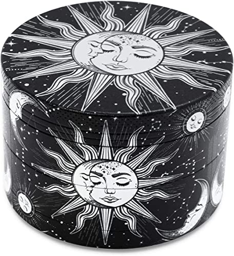 Large Grinder 2.5 inch Black,Boho Aesthetic Tree of Life Grinder (Black Sun and Moon)