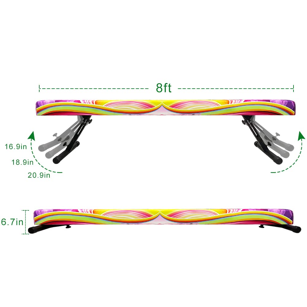Peakpath 8FT Adjustable&Foldable Gymnastics Balance Beam,Home Gym Equipment,Easy Assembling and Storage,No Tool Require,for Kids Children Girls Training
