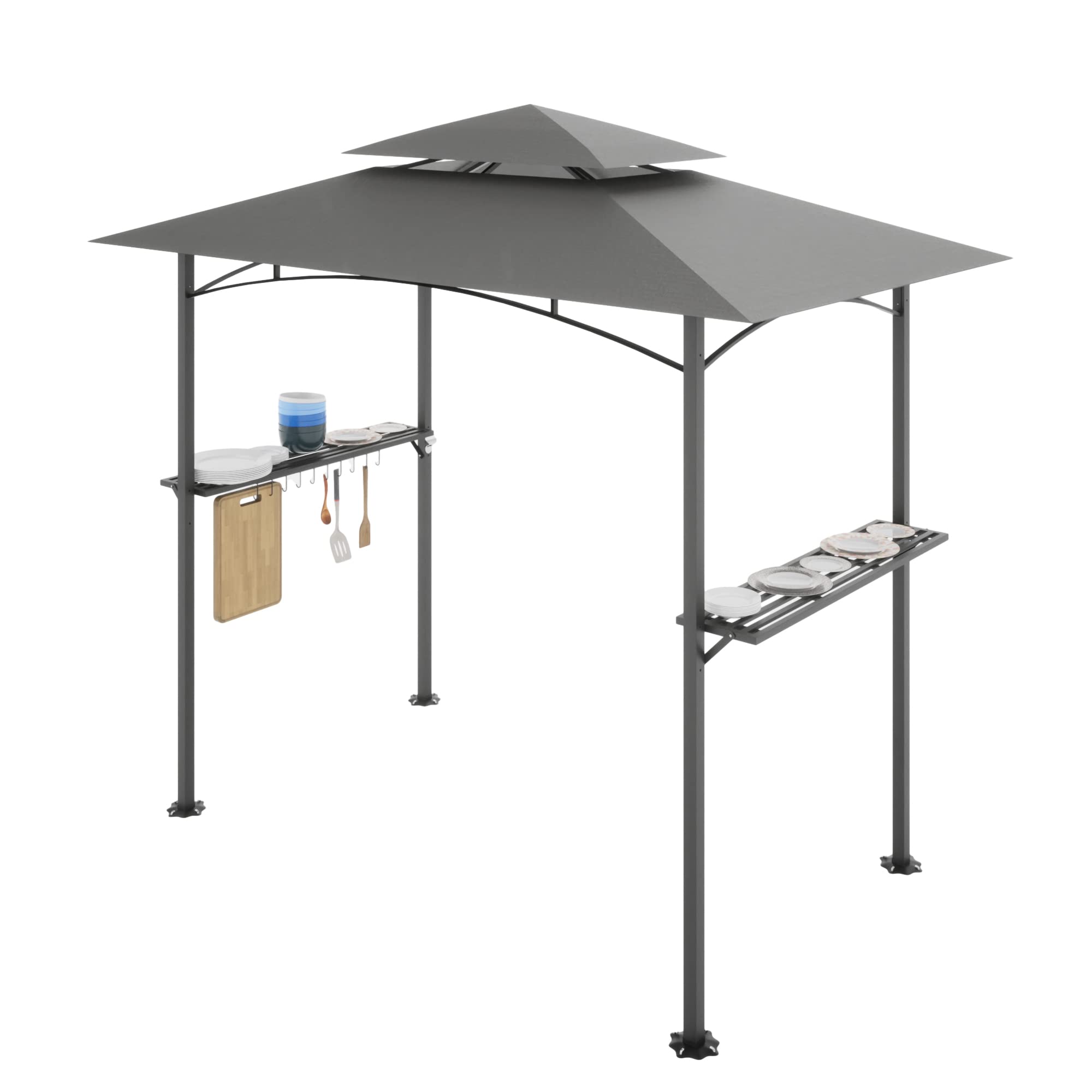 Lots MiL 8 x 5 FT Grill Pergola Tent with Air Vent Double Tiered BBQ Gazebo Outdoor Barbecue Canopy