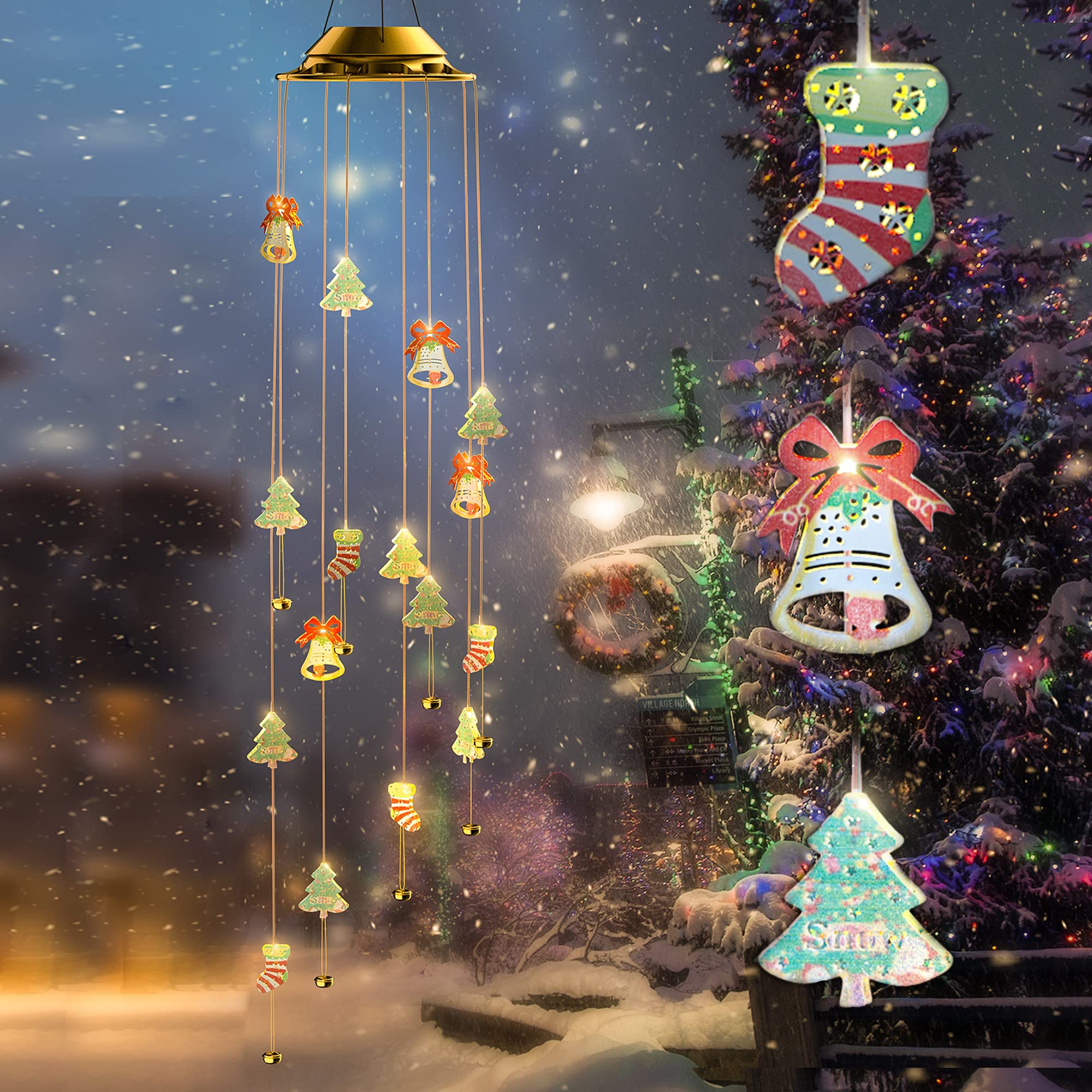 Solar Wind Chimes for Outside, 43β Large Wind Chimes Hanging Mobiles 16LEDs Colorful Solar Lights for Outdoor Garden Patio Yard Balcony Window, Gifts for Mom Wife Aunts Women Girls Grandma