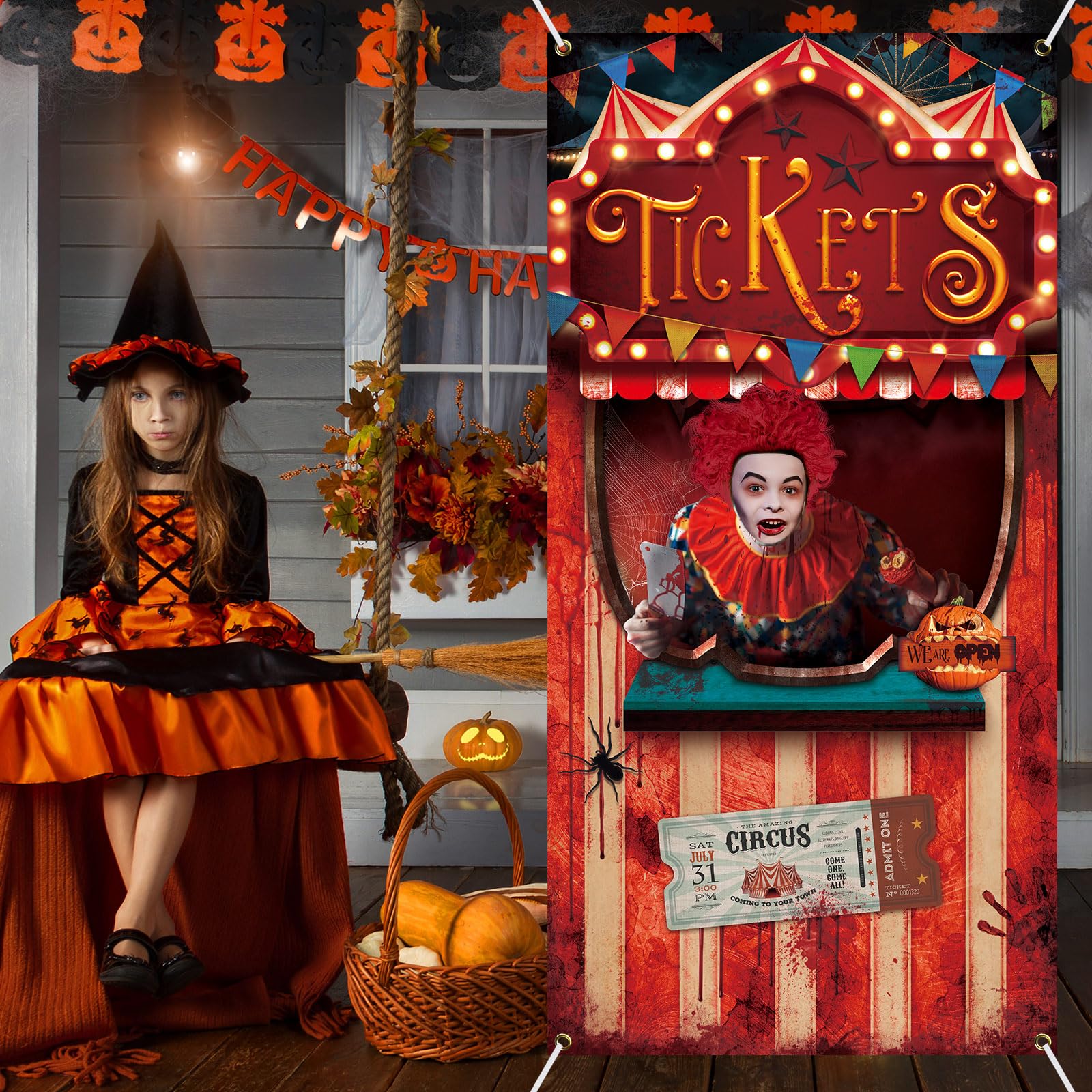 Lenwen Halloween Carnival Circus Theme Party Decorations Halloween Carnival Photo Door Banner Ticket Booth Backdrop Props Carnival Photo Games Booth Props Carnival Photo Backdrop for Halloween Supply