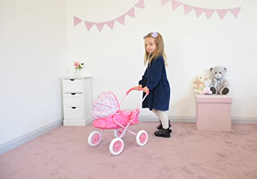 KOOKAMUNGA KIDS Baby Doll Stroller - Realistic 2 in 1 Baby Stroller for Dolls w/Detachable Bassinet β Toy Pram w/Carry Cot, Retractable Canopy & Soft Grip Handle - for Dolls up to 18" - Pink