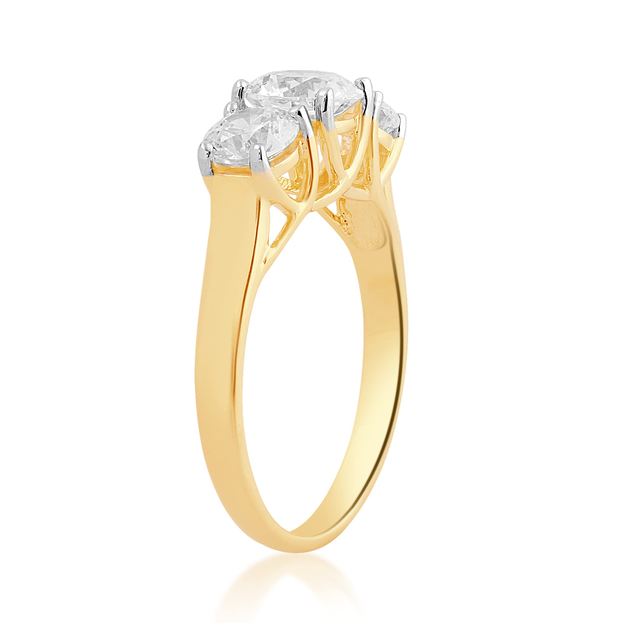 Jewelili 10K Yellow Gold 6.3 MM and 5 MM Round Cubic Zirconia Anniversary Ring, Size 8