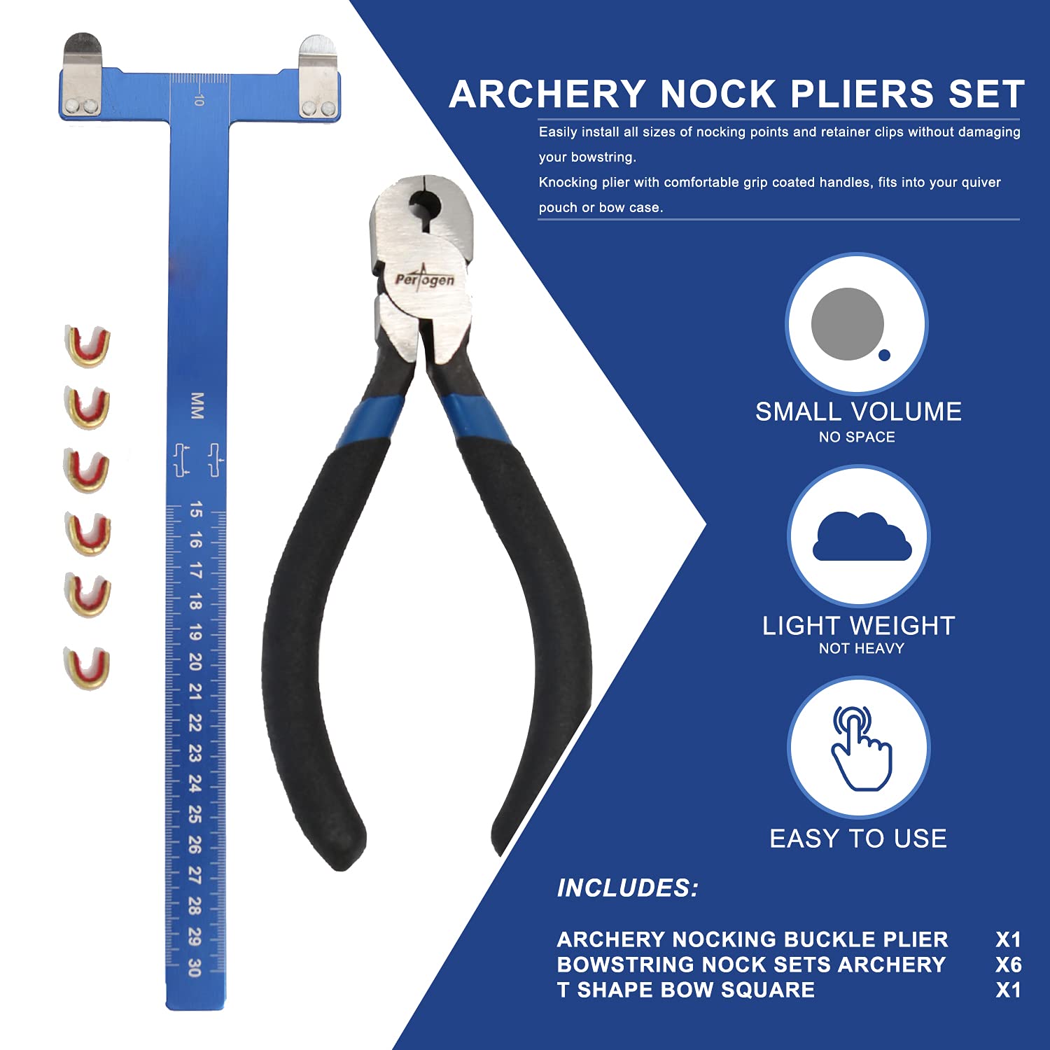 Perogen Archery Bow String Points Nock Pliers Set T Shape Arrow Bow Square Ruler Nocking Point Buckles for Recurve Bow