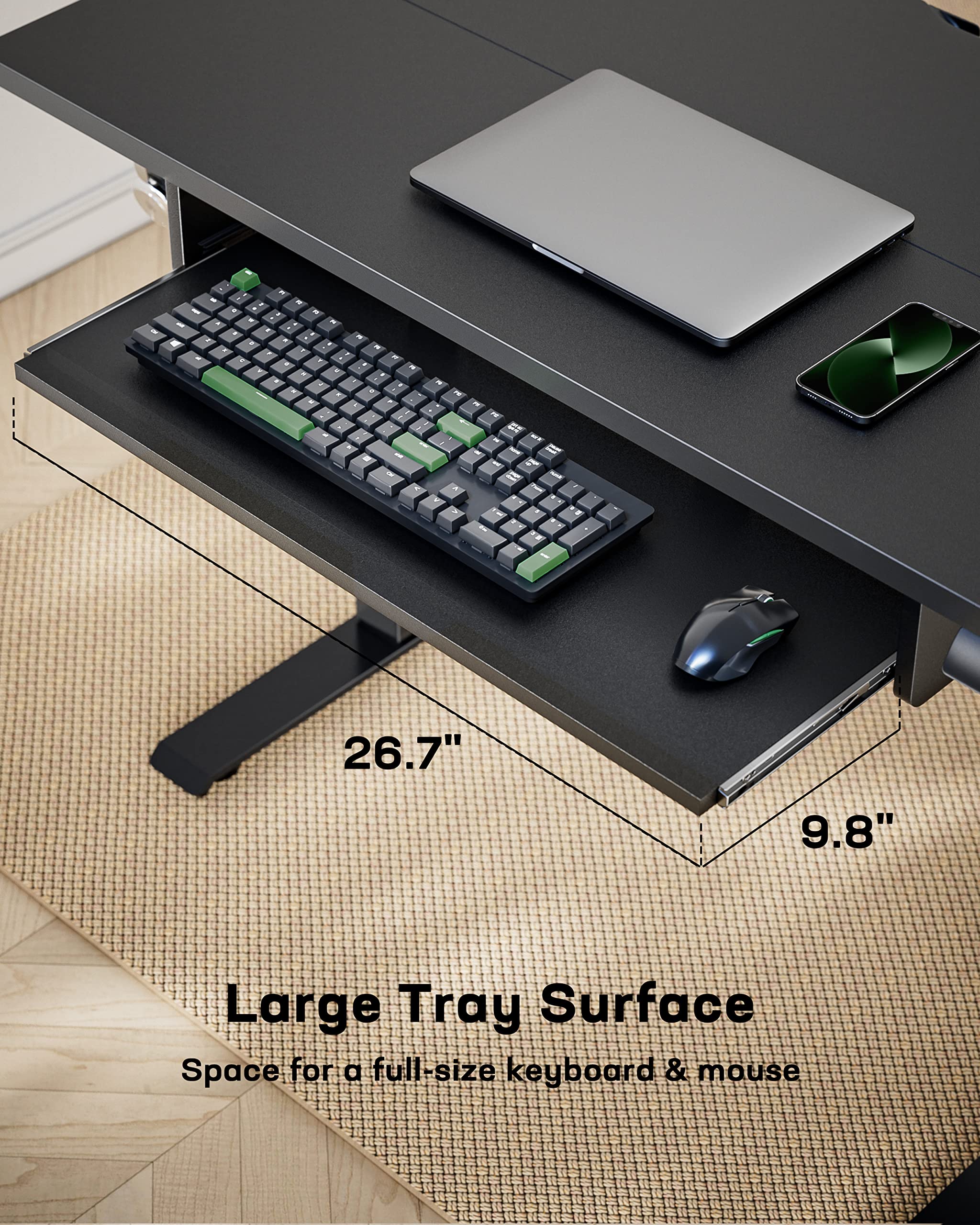 Marsail Standing Desk Adjustable Height with Extra Large Keyboard Tray, 55" Electic Adjustable Desk with 4 Memory Presets Cable Management 2 Storage Hooks, Sit Stand Up Desk for Home Office