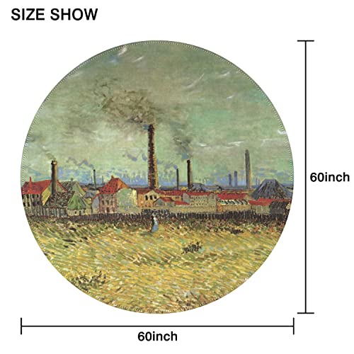 Round Waterproof Tablecloth Van-Gogh-Factories-at-Asni¨¨res-Viewed-from-the-Clichy's-Quay,-Paris-[1887]- for Kitchen Dining/Party/Wedding Use Reusable Table Cover