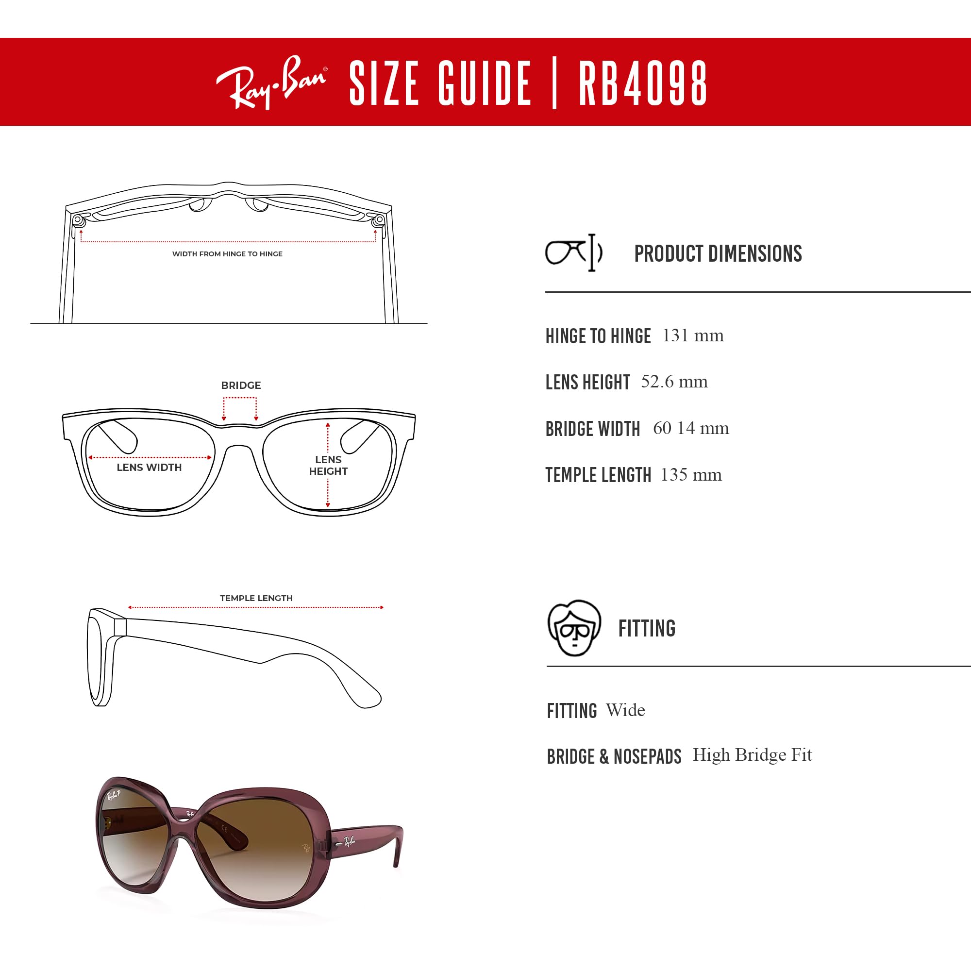 Ray-Ban Jackie ohh ii RB4098 6593T5 60MM Transparent Dark Brown/Grey Gradient Brown Polar Polarized Cateye Sunglasses for Women + BUNDLE With Deisgner iWear Complimentary Eyewear Kit