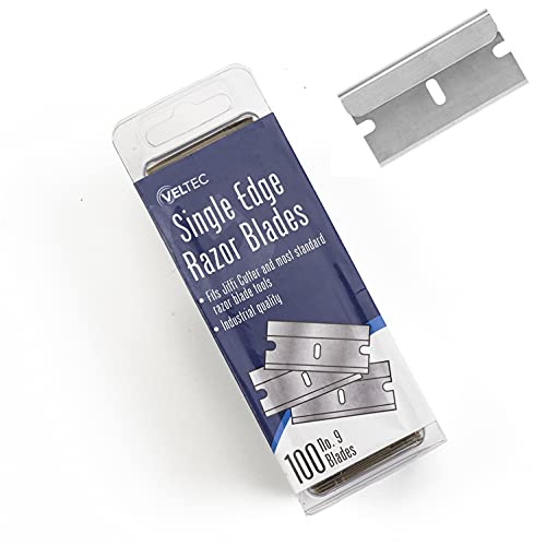 Veltec Standard #9 Single Edge Industrial Razor Blades, Box of 100, Cuts Boxes and Cords, Removes Paint, Labels and Decals (VB009)