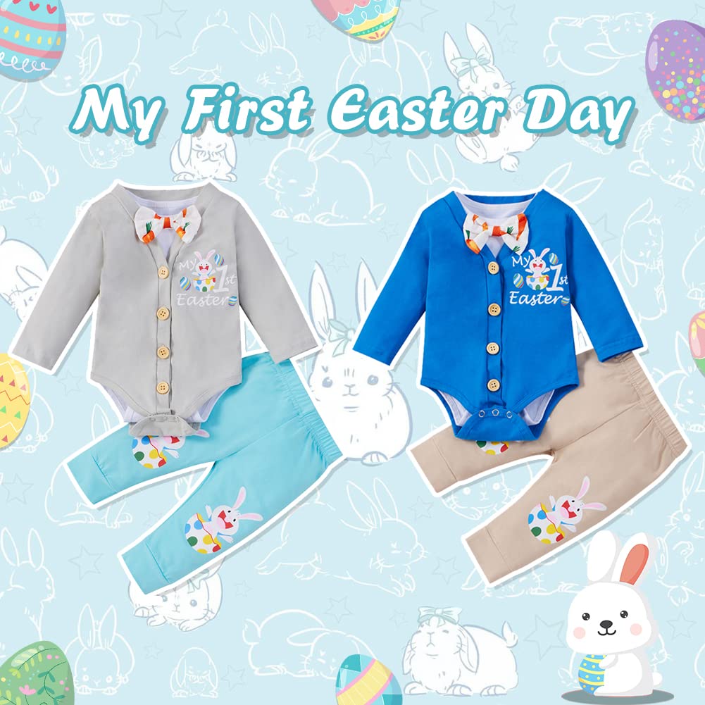 UVIPC My 1st Easter Day Baby boy Outfits Easter 3Pcs Pants Set Long Sleeve Romper Pants Set My First Easter Day Gentleman Clothes