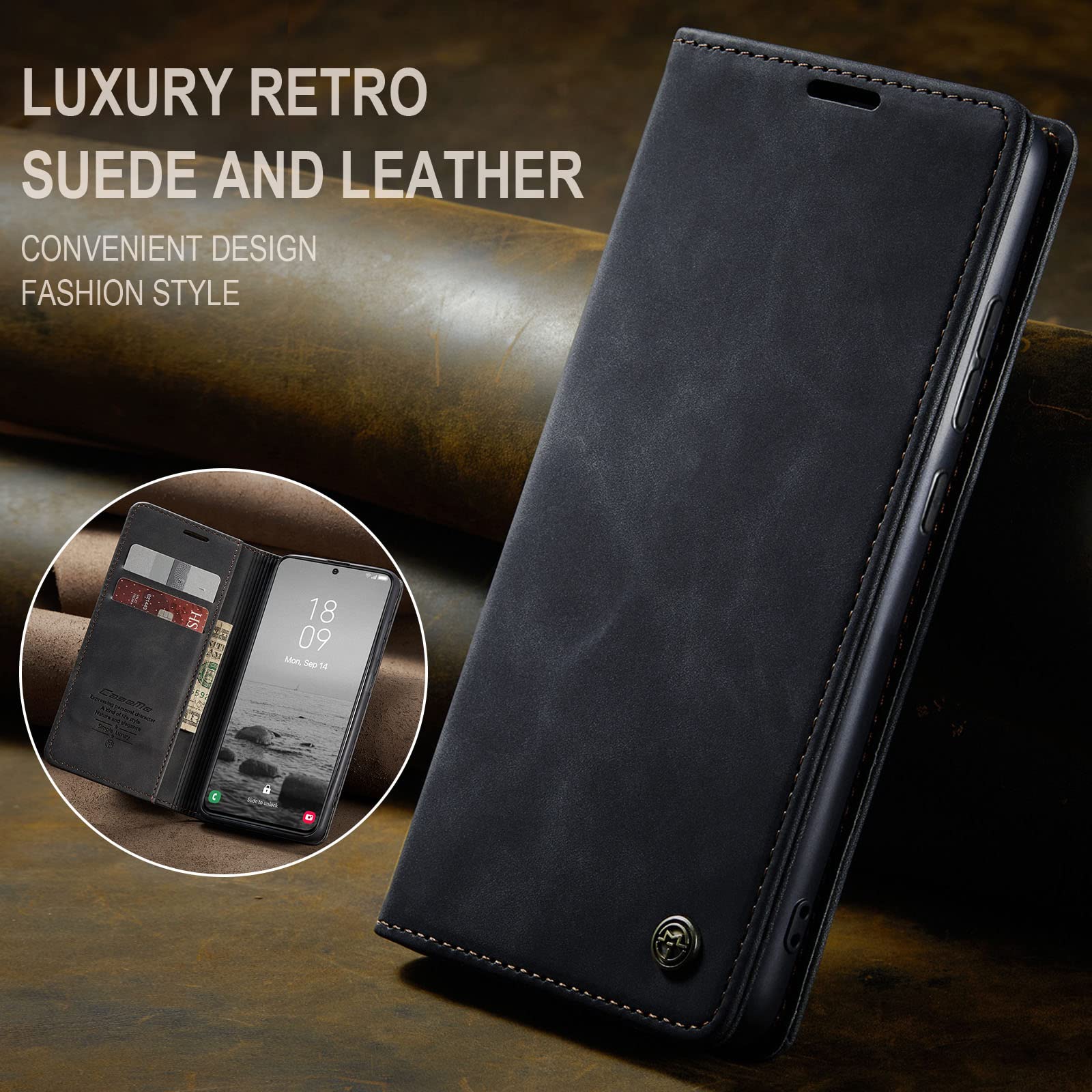 Kowauri Case for Samsung Galaxy S23,Classic Design Leather Wallet Magnetic Closure Flip Case with Kickstand Card Holder Slot Shockproof Protective Cover for Samsung Galaxy S23 5G (Black)