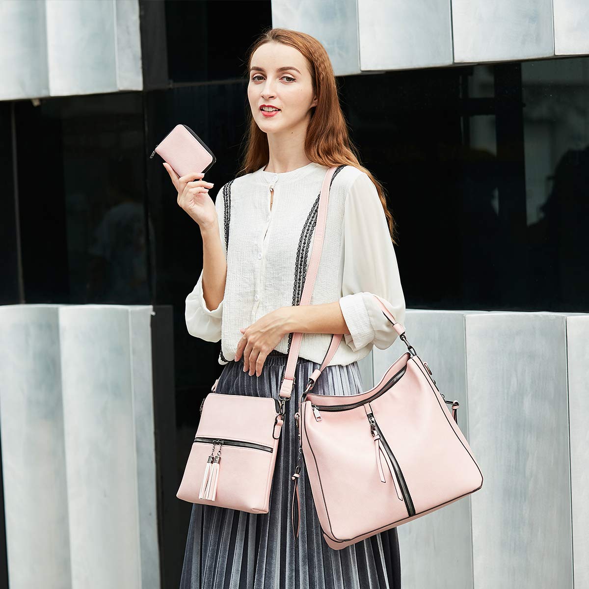 Makes Hobo Handbags for Women Large PU Leather Shoulder Bag Set Card Wallet Crossbody bag 3pcs
