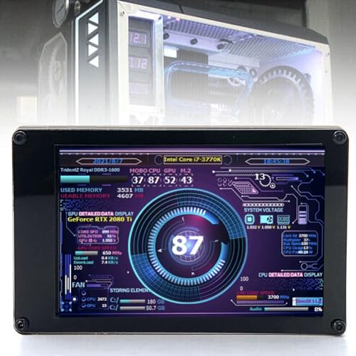 USB Mini Screen, Customizable Energy Saving Mini Size Adjustable Brightness Computer RAM Monitor 3.5 Inch Various Functions for Home Use (with Elbow Line Motherboard Line)