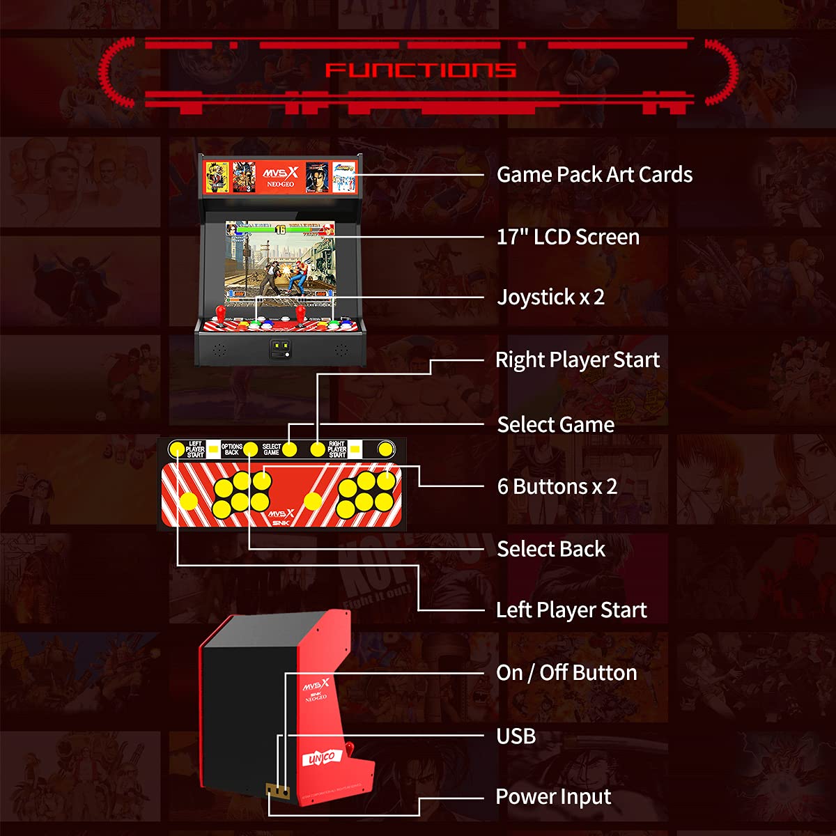 NEOGEO MVSX Arcade and Base with 50 Pre-Loaded SNK Retro Games, 17" Screen Home Entertainment Arcade