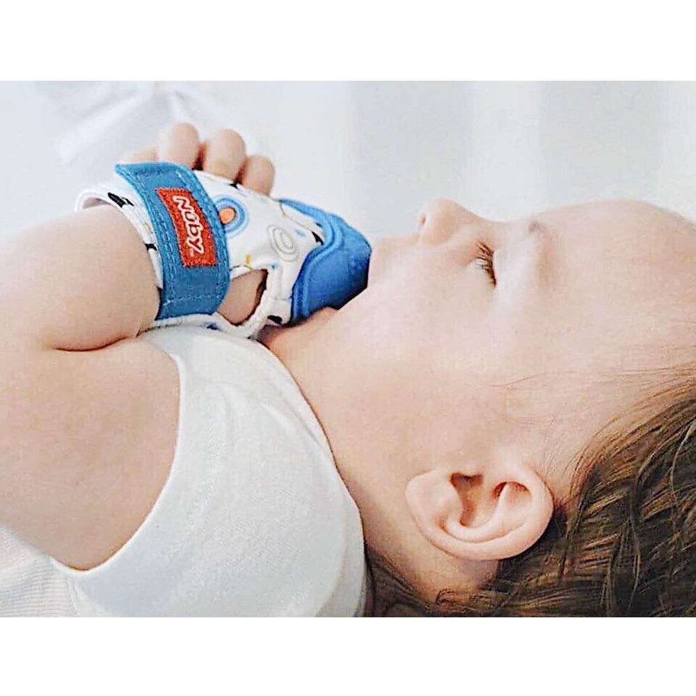 Nuby Soothing Teething Mitten with Hygienic Travel Bag, Blue Penguins, 1 Count (Pack of 1)
