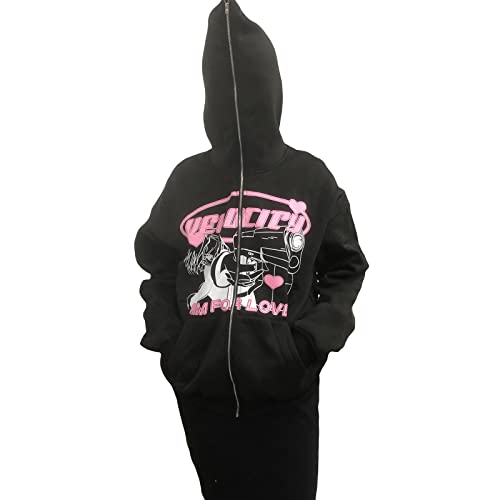 Womens Men Rhinestone Skeleton Hoodies Y2k Full Zip Up Over Face Gothic Skull Graphic Printed Oversized Jacket Streetwear