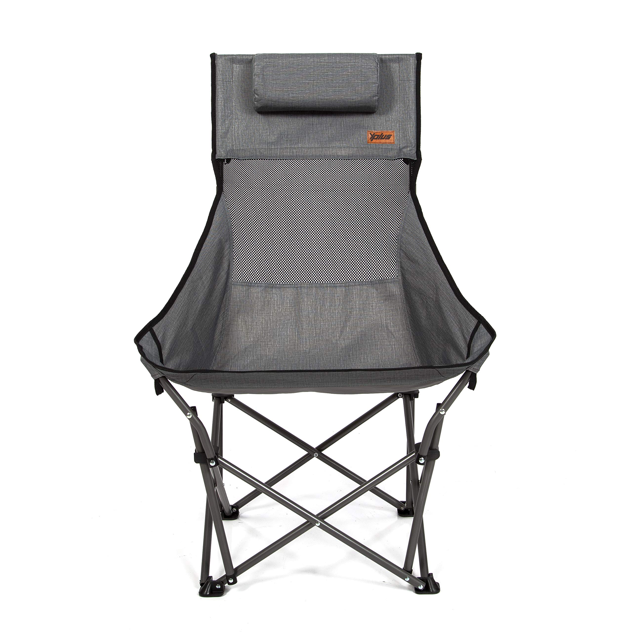 MacSports XP High-Back Folding Camping Chair | Outdoor Back/Lumbar Support, Lightweight (Weighs Under 6lbs), Heavy Duty (Supports 225lbs), for Camping Hiking Gaming Backpacking Sports Hunting (Gray)