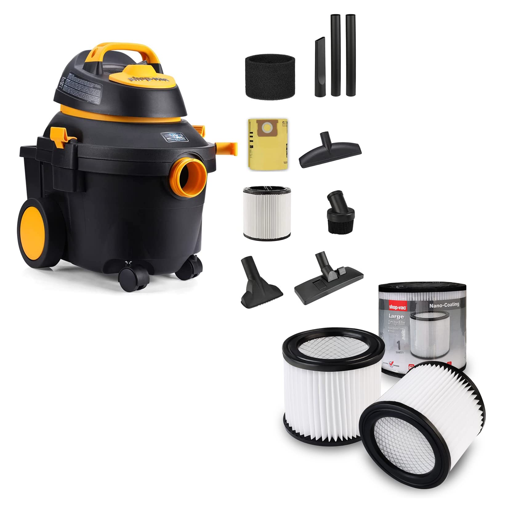 Shop-Vac 4 Gallon 5.5 Peak HP Wet/Dry Utility Vacuum+High Performance 90398 Cartridge Filter, 2 Pack