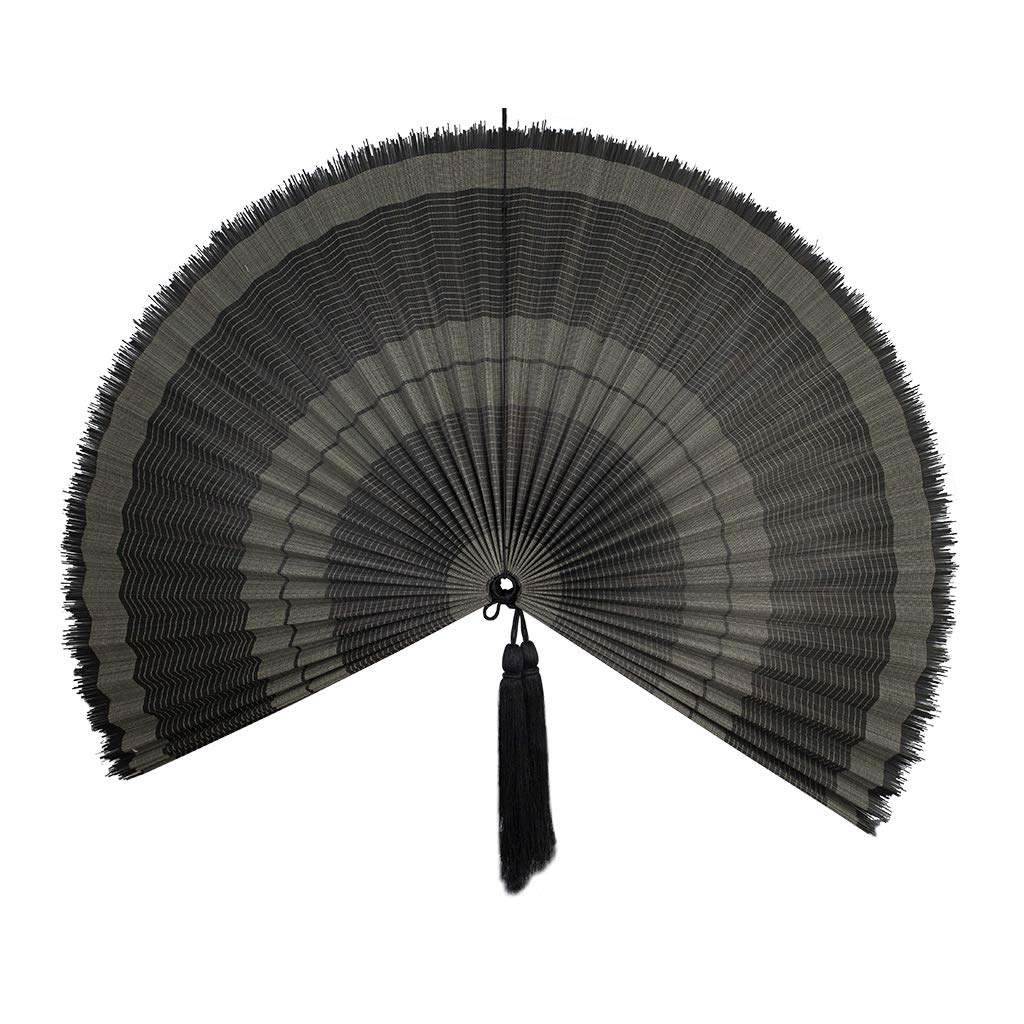 MadeTerra Bamboo Rustic Fan Wall Decor | Wall Hanging Boho Woven Home Decor Wall Pediment | Beautiful Wall Art for Apartment, Room, Home Decoration (Extra Large 43''x21'', Black-Grey)