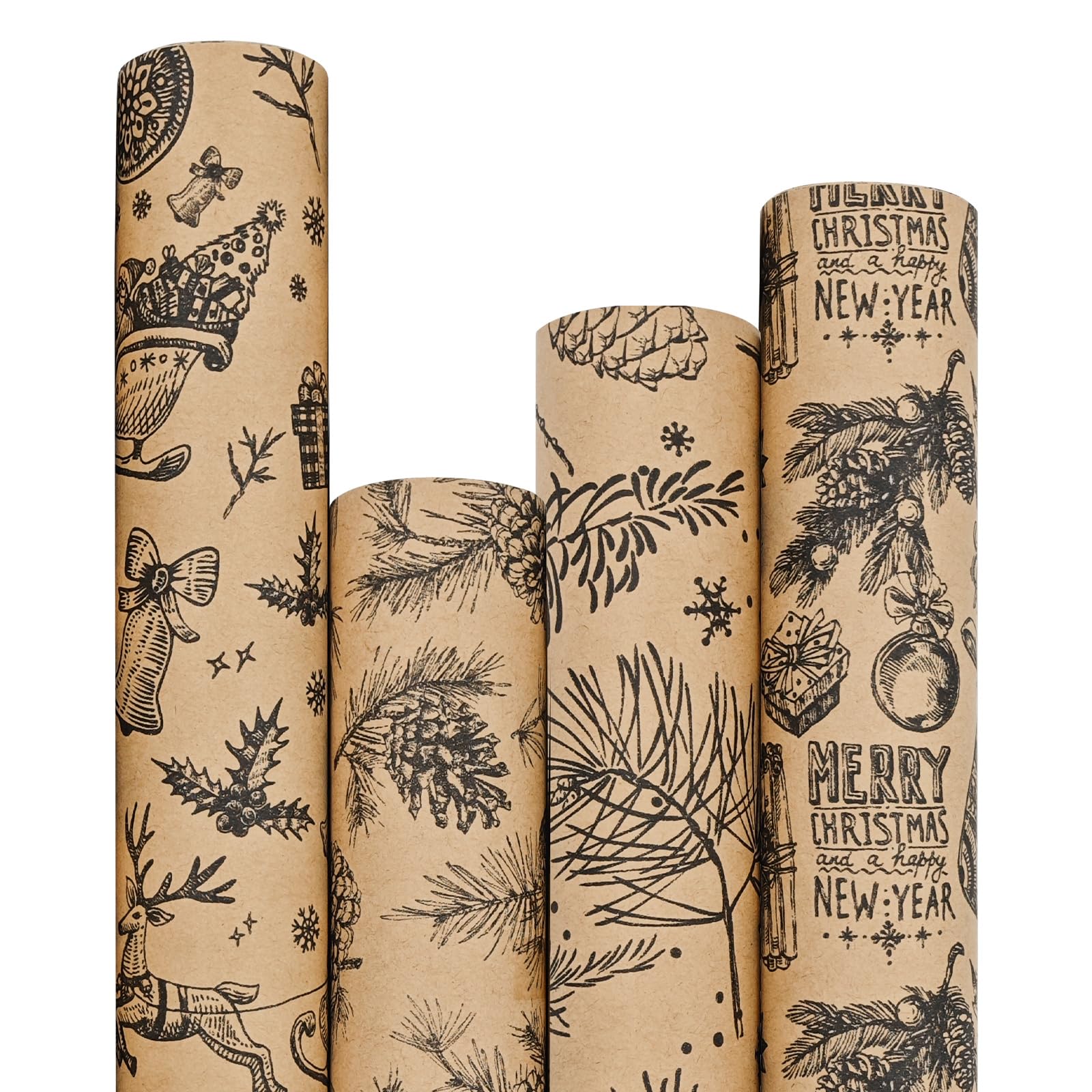 LDGOOAEL Mini Short Small Christmas Wrapping Paper Roll with Cut Lines on Reverse (17" X 120" Per Roll) - Red Gift Wrap with Santa&Snowflake&Plaid Design for Holiday, Birthday,Wedding