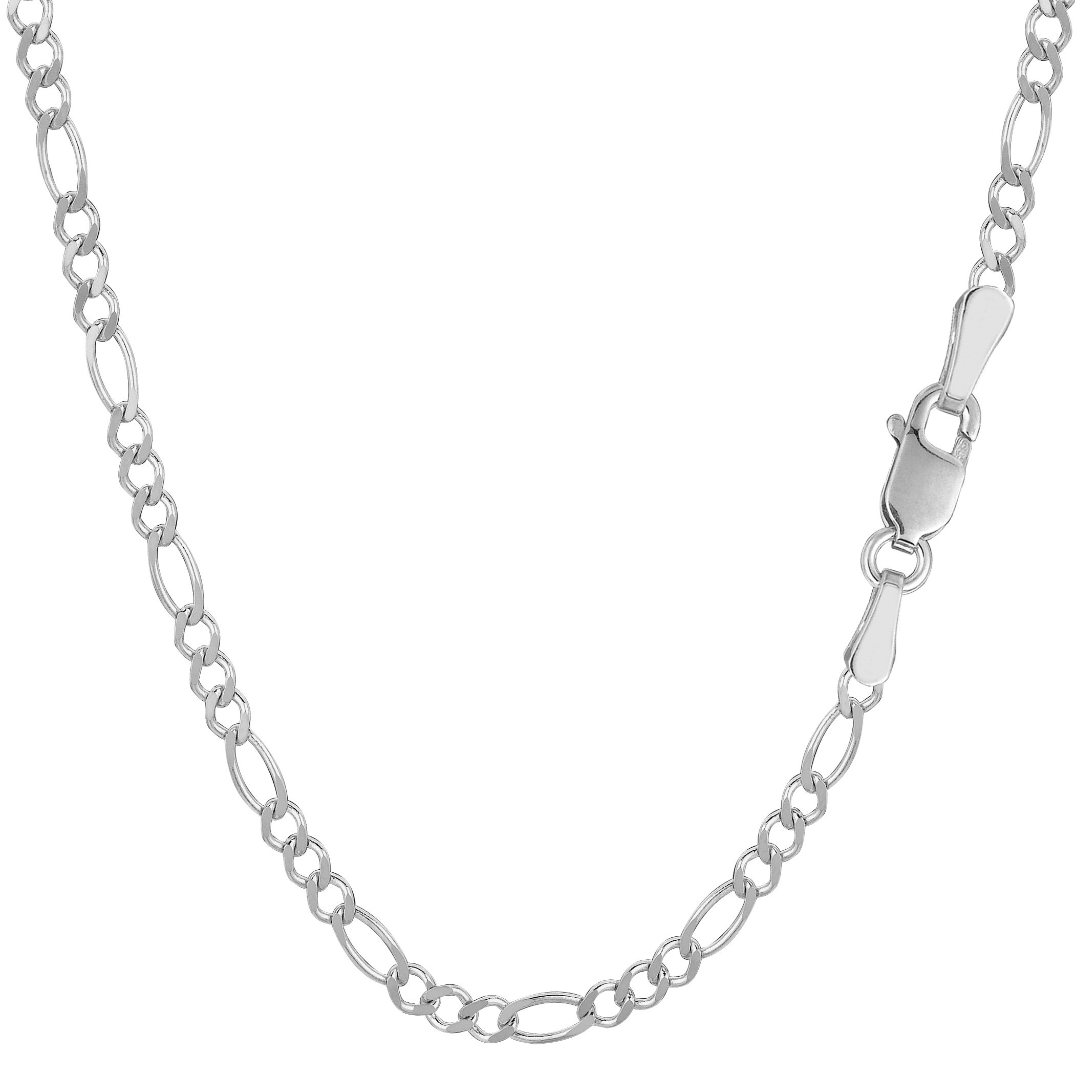 Jewelry Affairs 14k White Solid Real Solid Gold Figaro Chain Necklace, 2.6mm, 24"