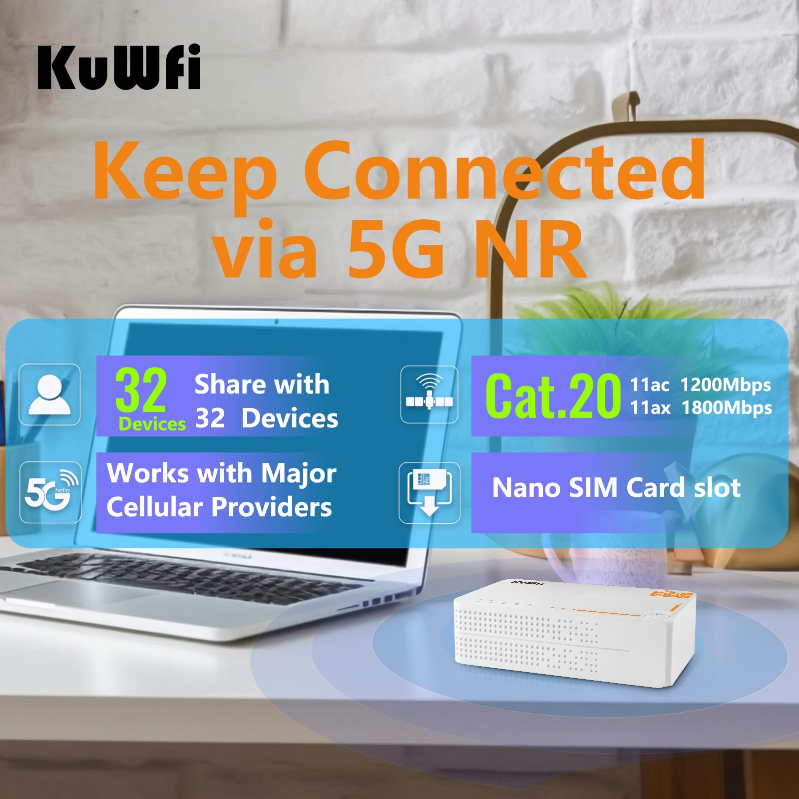 KuWFi 4G LTE USB WiFi Modem Mobile Internet Devices with SIM Card Slot High Speed Portable Travel Hotspot Mini Router for USA/CA/MX