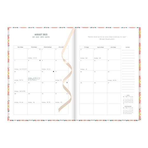 Letts of London Morocco Academic Weekly/Monthly Planner, August 2023 to July 2024, Week-to-View, Sewn Binding, Multilingual, A5 Size, 8.25" x 5.875", Coral (C031812-24)