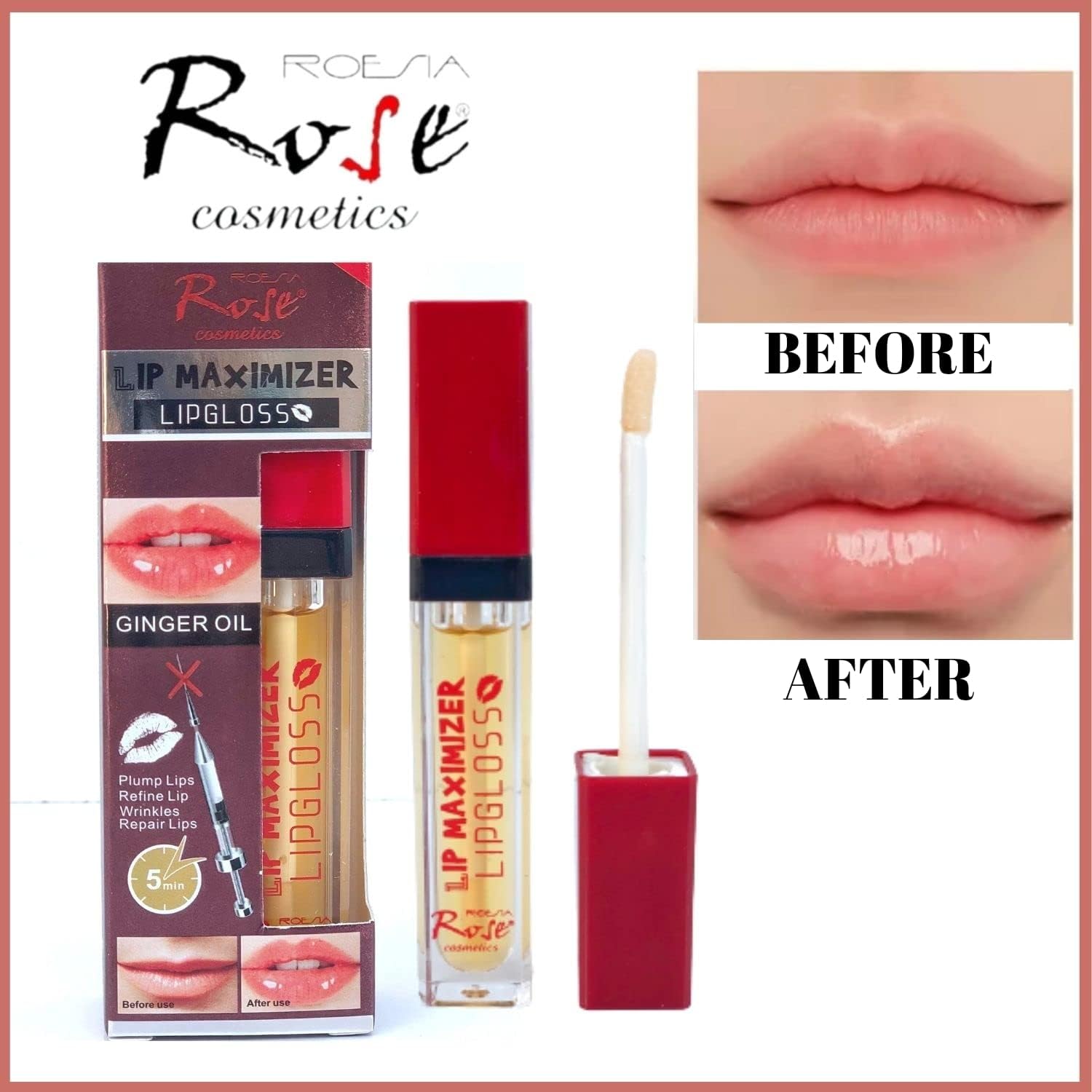 ROESIA Rose cosmetics Effective lip plumping lip gloss used by world stars for magnificent full lips.