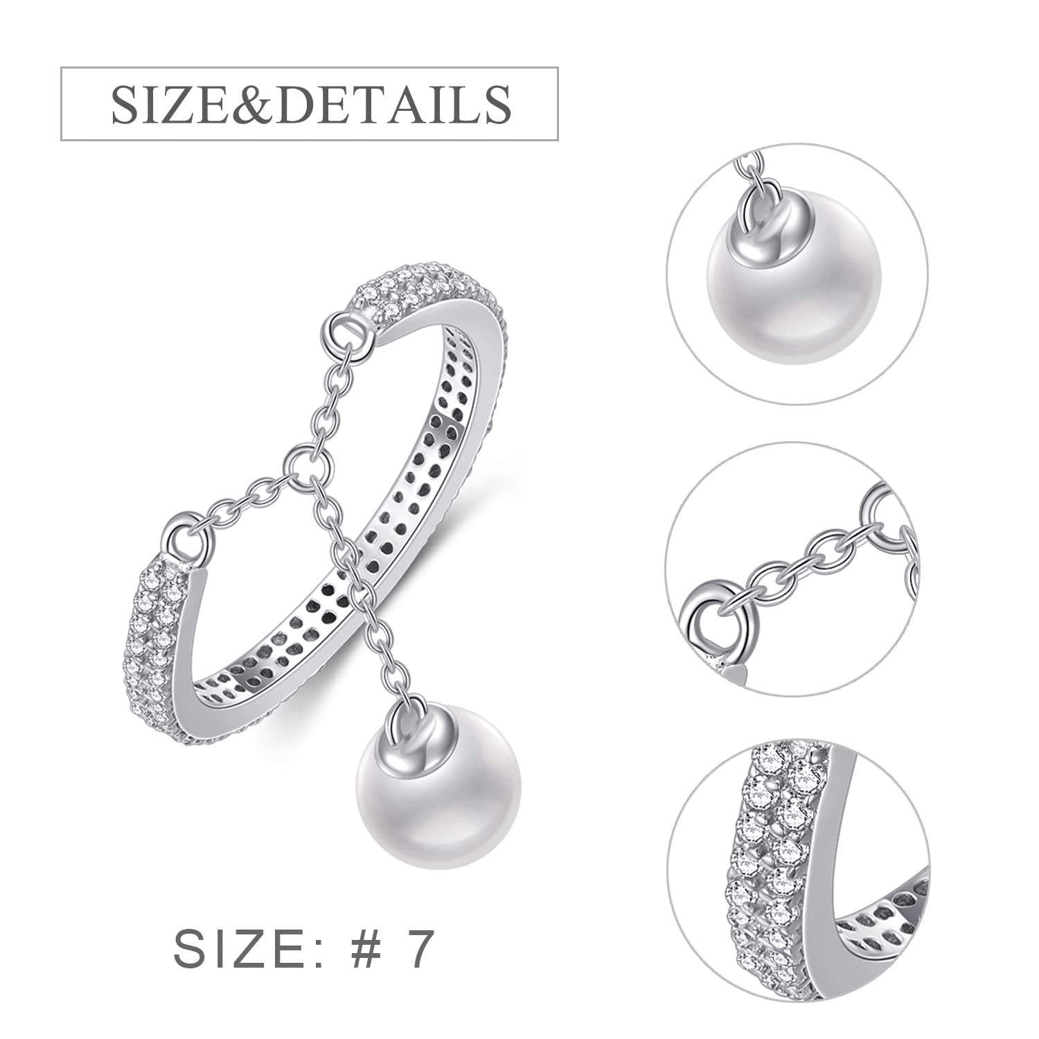 PEIMKO Cubic Zirconia Ring 925 Sterling Silver Freshwater Pearl Stackable Ring Wedding Jewelry Gifts for Women Lover