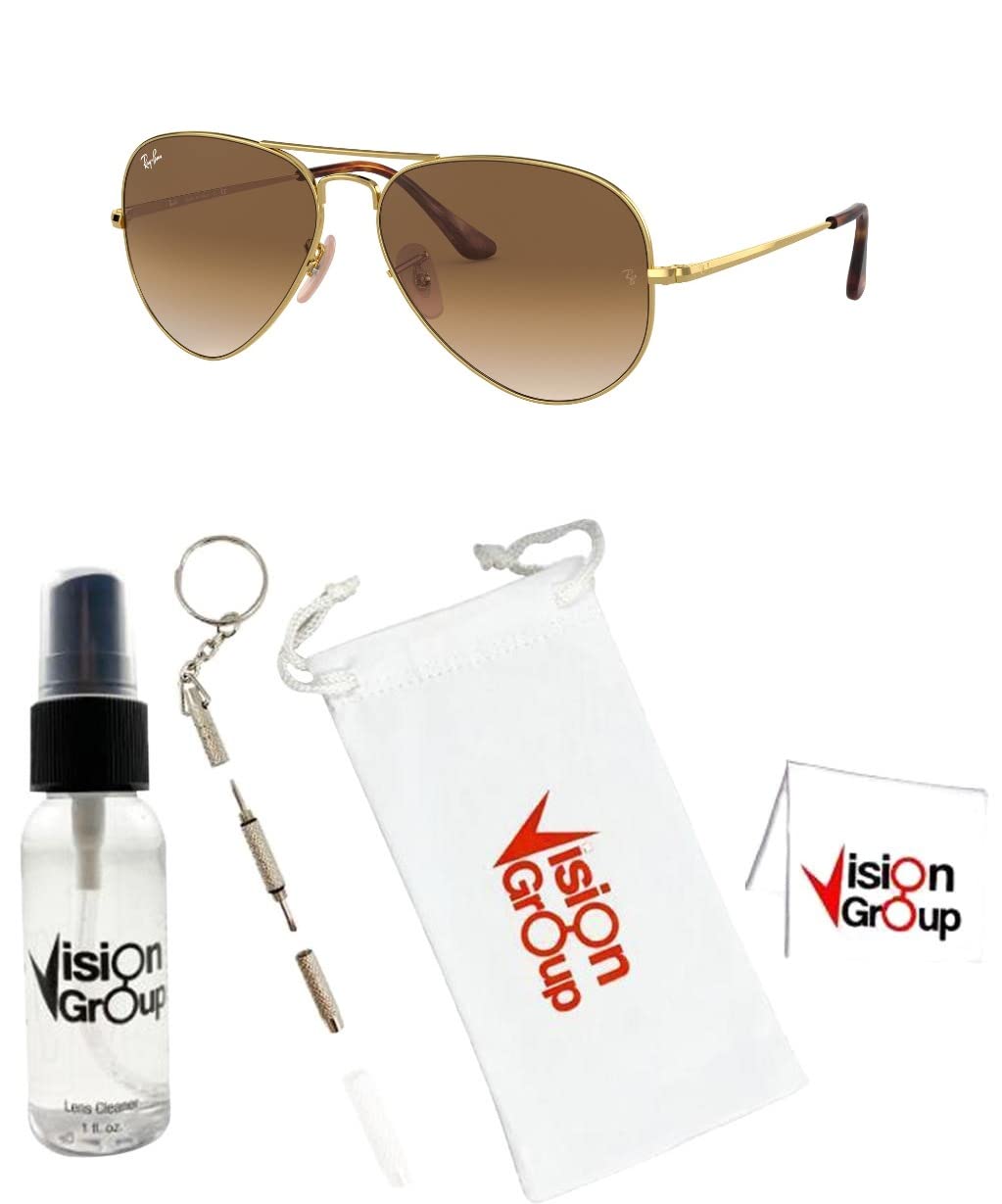 Ray-Ban RB3689 Aviator Metal II Sunglasses + Vision Group Accessories Bundle (Arista/Clear Gradient Brown (914751),55)