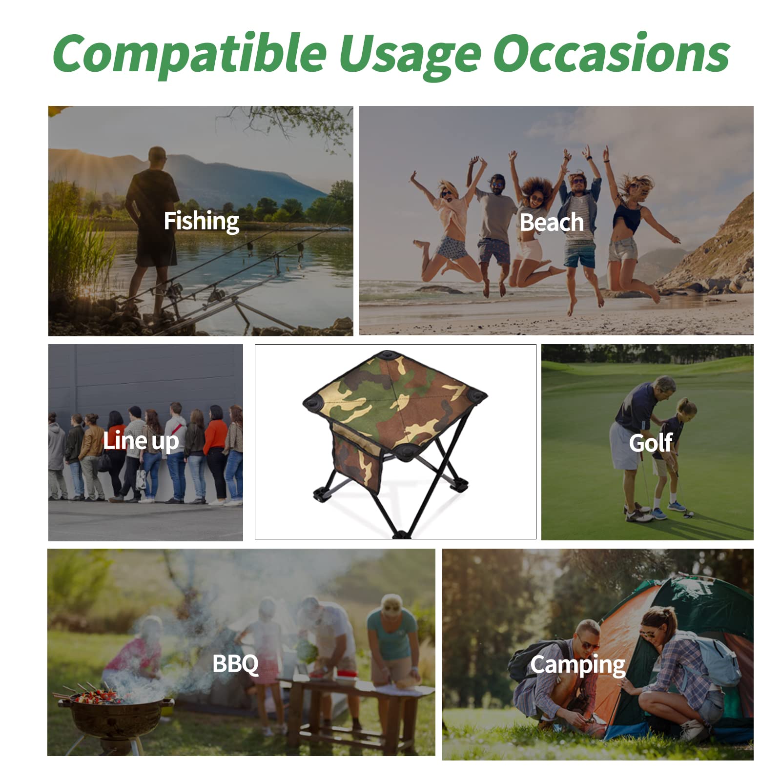 Peomliee 2 Packs Foldable Camping Stool, Lightweight Steel Portable Folding Outdoor Stools with Carry Bag for Adults Camping, Fishing, BBQ.