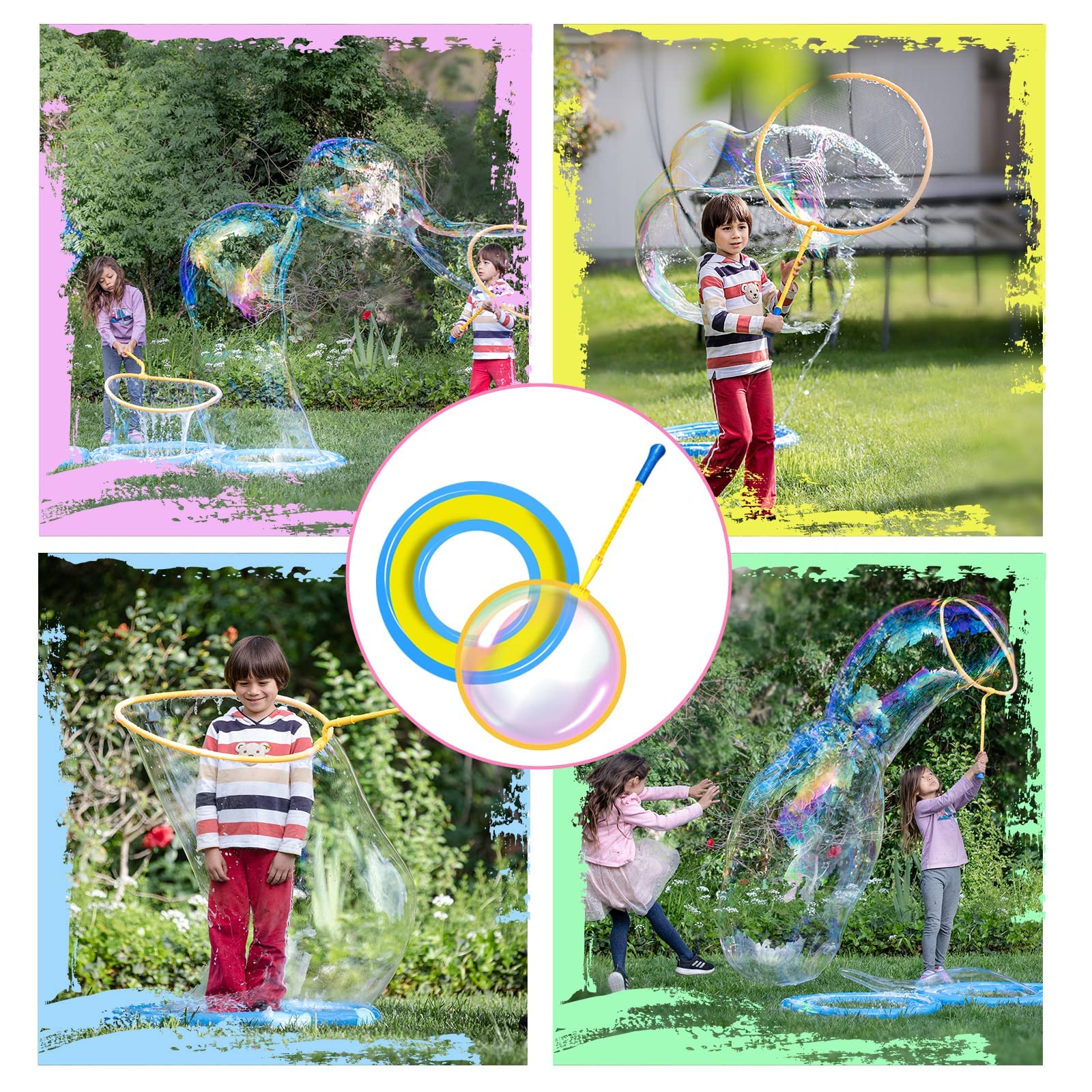 Kid in a Bubble Toy Giant Bubble Wand Big Bubbles Hoop with Dipping Pool Tray, Fun Outdoor Toys Playtime Activity Summer Toy Set for Kids and Adults Birthday Party Game (Basic Kit)