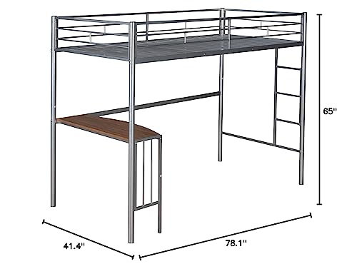 Woanke Metal Twin Bunk Bed, Twin Size Bedframe with Desk, Ladder and Full-Length Guardrail for Kids Teens Adults, Space Saving Design, Silver