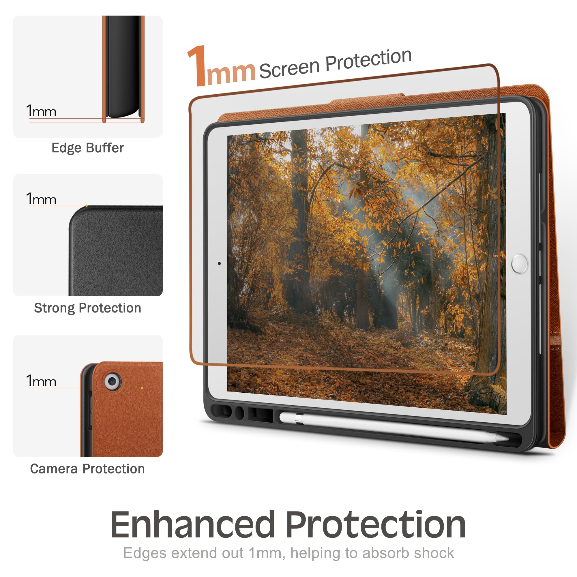 KingBlanc Case for iPad Air (3rd Generation) 10.5" 2019 / iPad Pro 10.5 inch 2017 Case with Apple Pencil Holder, Vegan Leather Smart Cover, Auto Sleep/Wake, Multi-Angle Folding, Brown