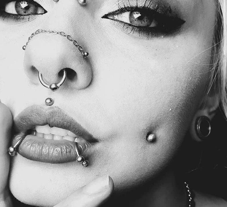 PunkTracker 20G Nose Studs Stainless Steel 3mm CZ Nose Rings Studs with Nose Chains Heart Star Nose Piercing Jewelry for Women Men