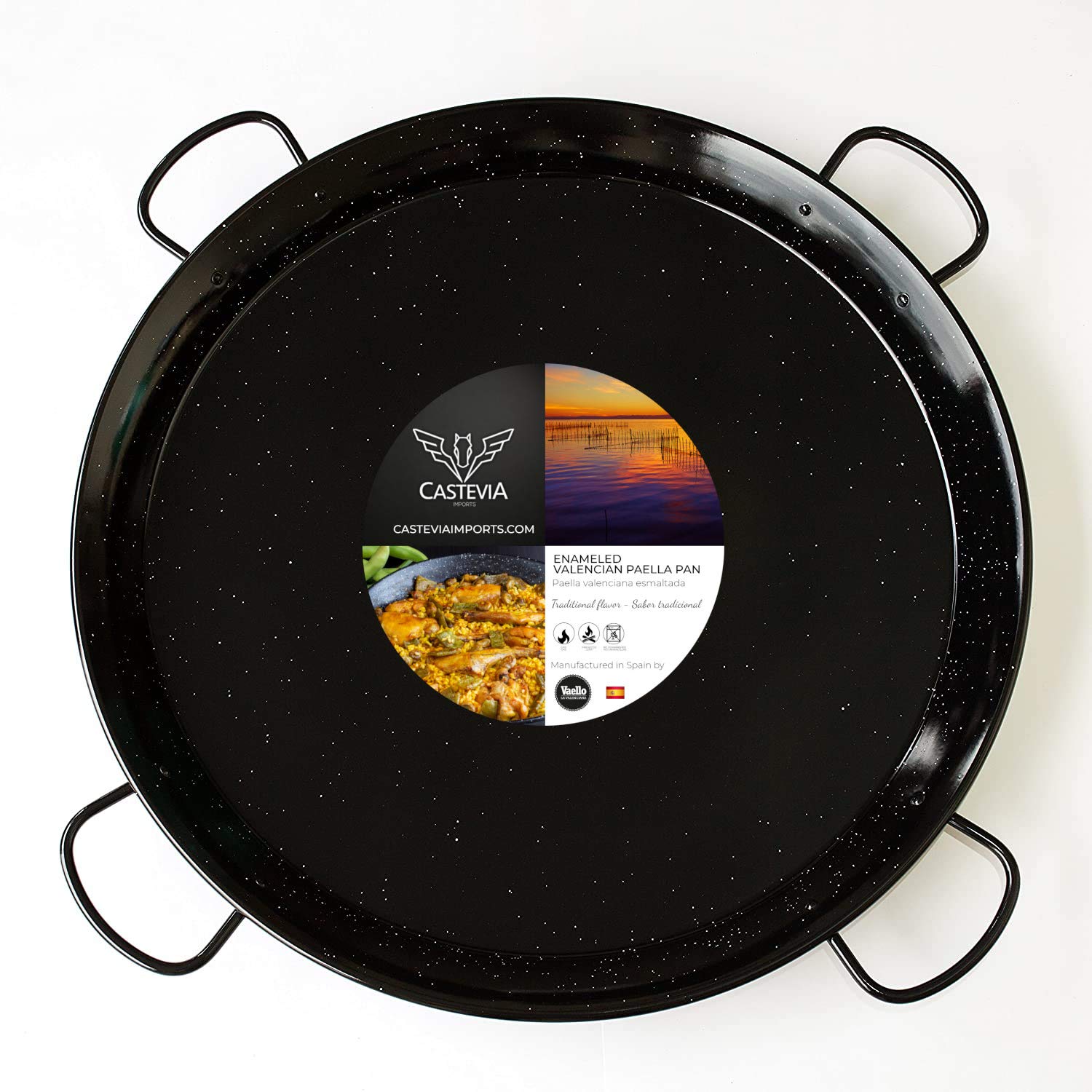 Paella Pan Enamelled Carbon Steel 32Inches / 80cm / up to 40 Servings / 4 handles (Nonstick)
