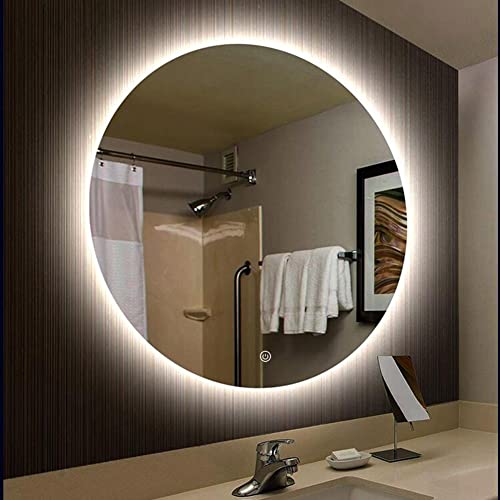 Modern Round Mirror with LED Lights 400mm 500mm 600mm LED Illuminated Bathroom Mirror, Wall Mounted Backlit Vanity Mirror, Smart Touch Switch Makeup Mirror, IP44 (Size : White light-800x800mm Mirror